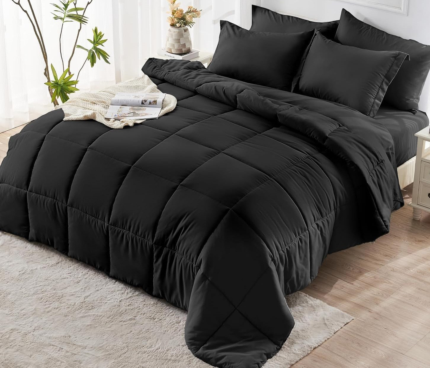 AFOVES The King Comforter Set, 7-Piece Bed in a Bag, Goose Down ...