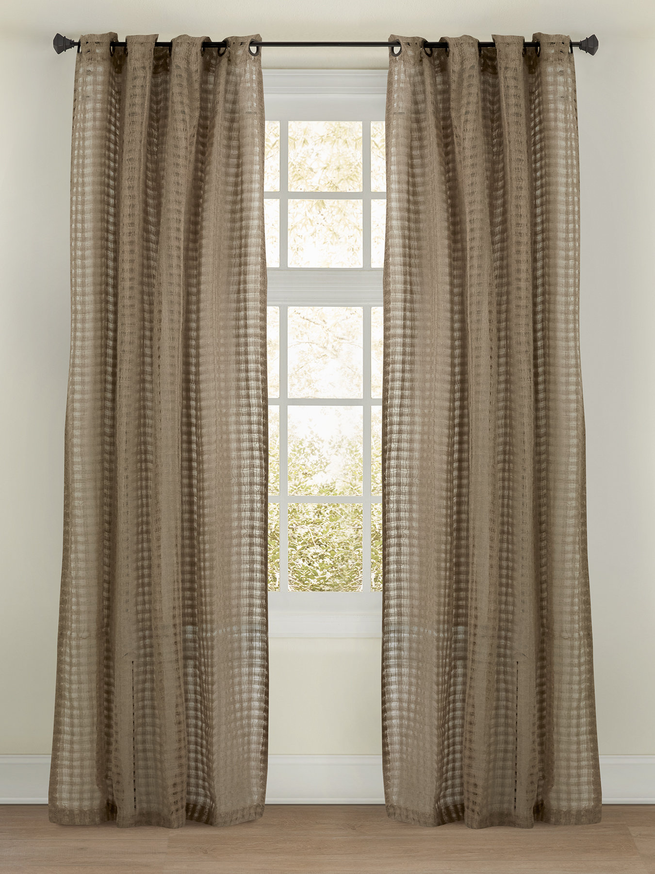 Emdee Check Linen Geometric Sheer Grommet Single Curtain Panel | Perigold