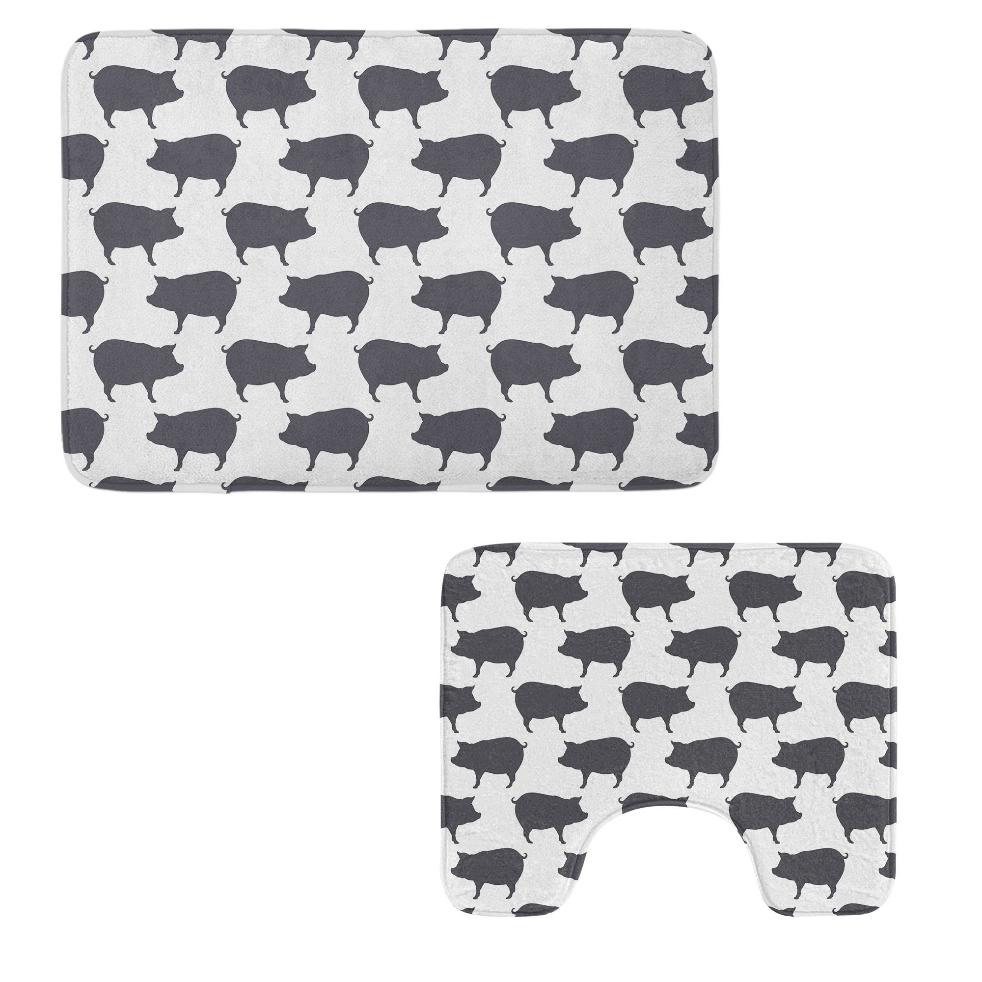 East Urban Home Pig Bathroom Rug Set 2 Pieces Rectangle & Contour Mats ...