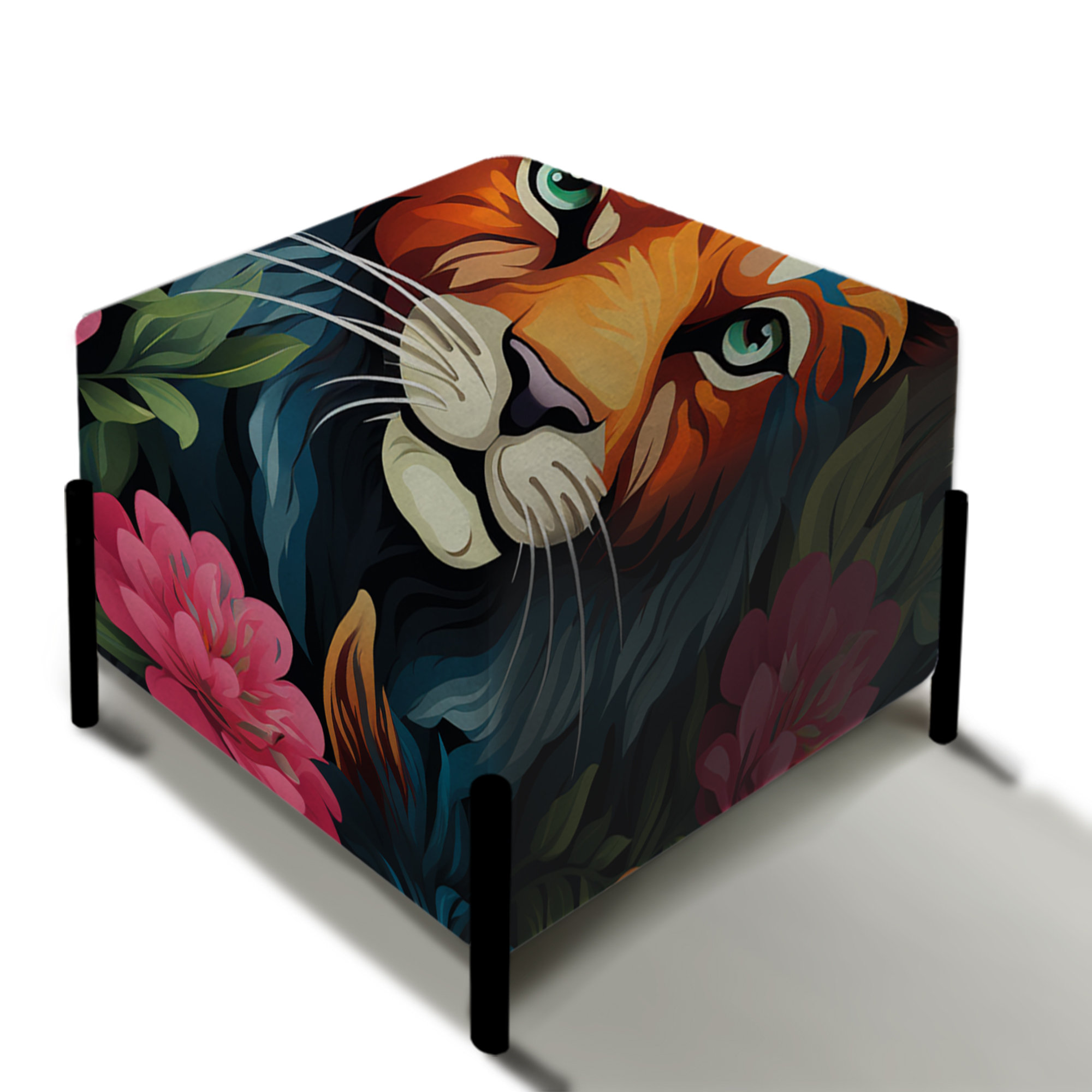 Design Art Eclectic Lion Extravaganza - Eclectic Square Ottoman | Wayfair