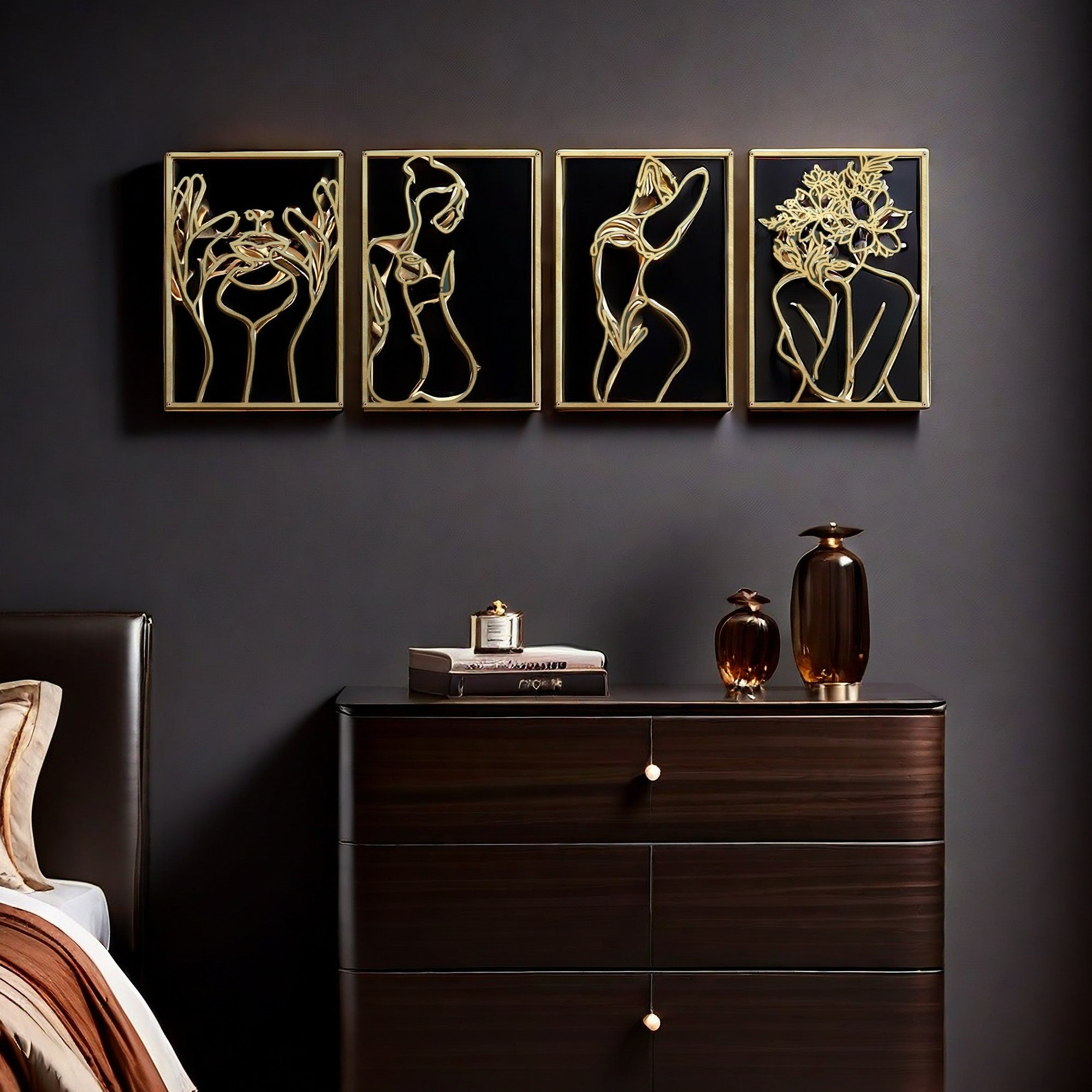 House of Hampton® 4 Pack Real Metal Wall Art Décor-gold | Wayfair