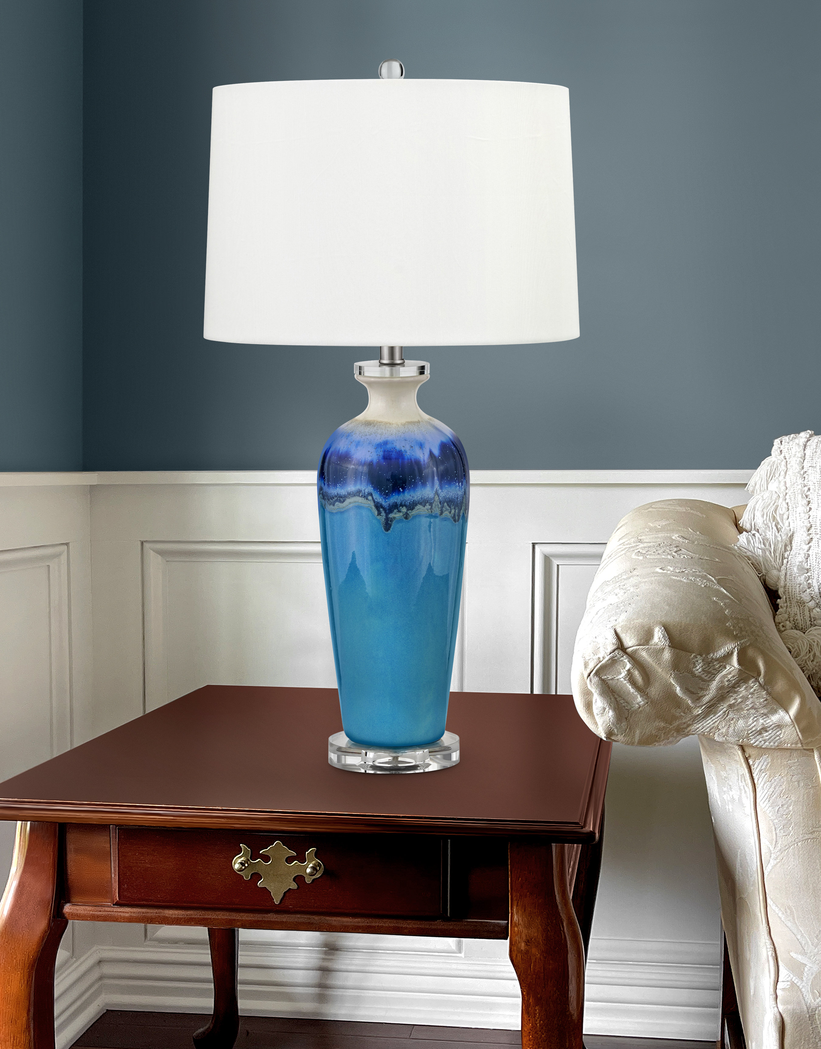 Medallion Lighting 31'' Blue Table Lamp USB | Wayfair