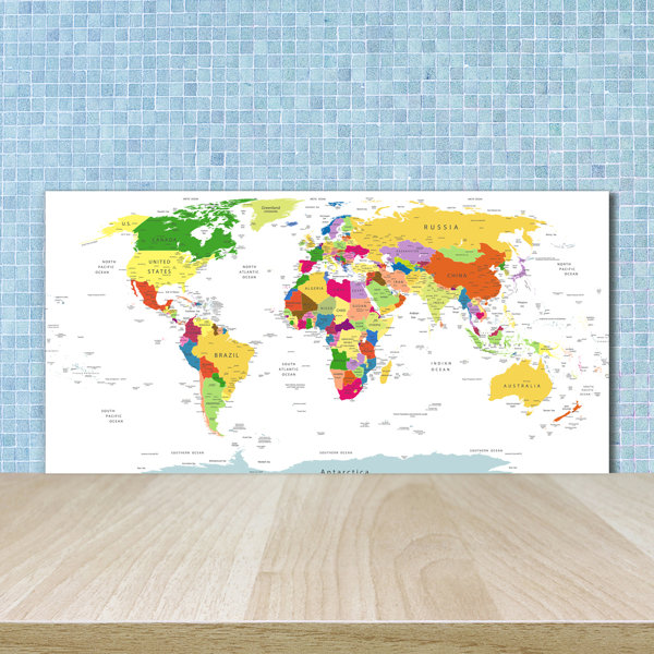 Ivy Bronx World Map 50cm x 100cm Glass Panel | Wayfair.ie