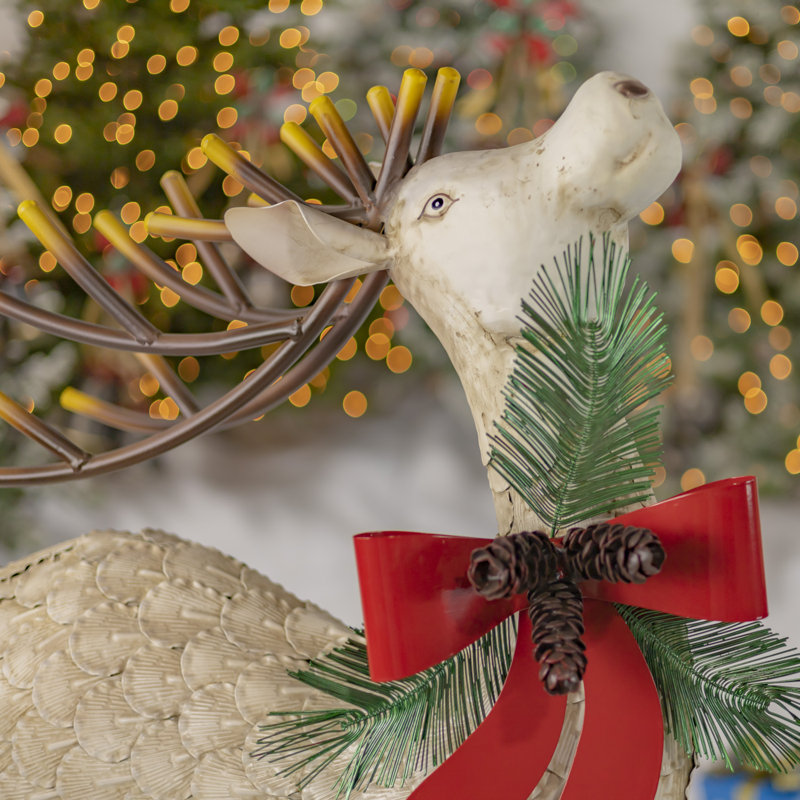 The Holiday Aisle® 2 Piece Iron Reindeer with Pinecone Bow Decorative ...