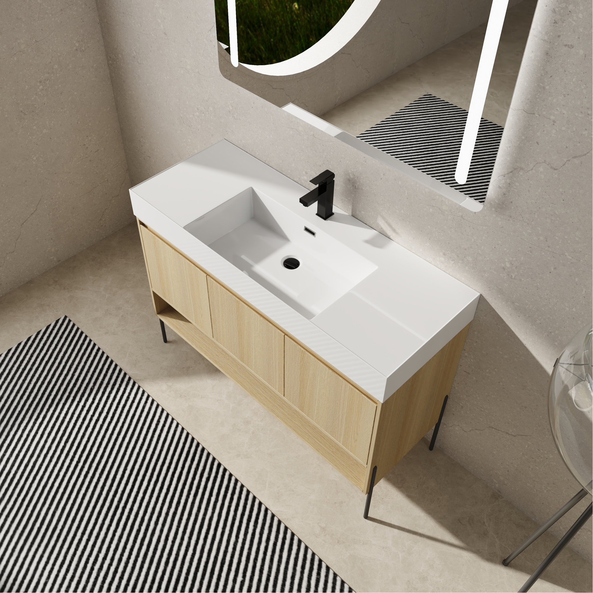 Mercer41 Ensemble de meuble-lavabo de salle de bain avec lavabo simple en résine, ensemble d ...