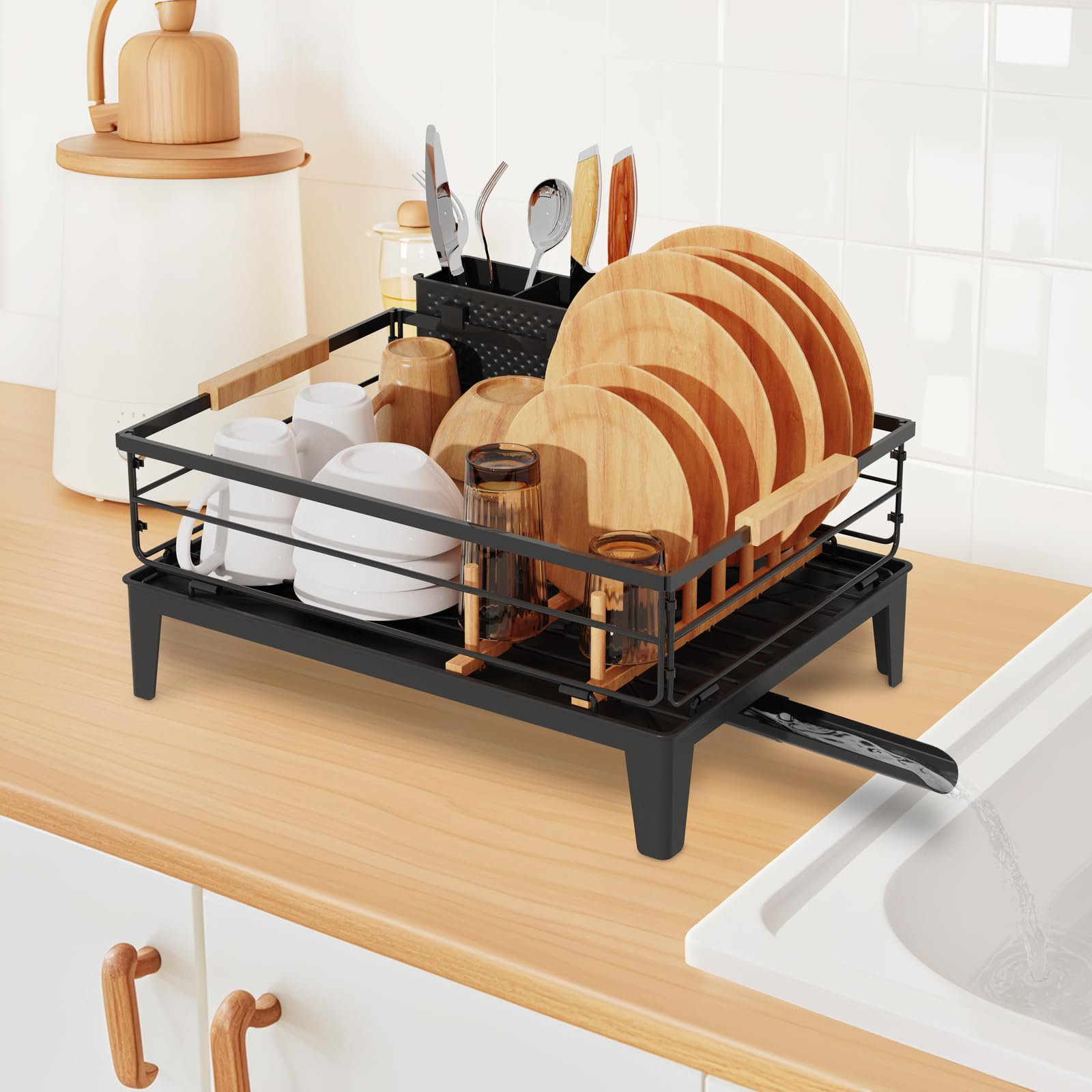 TUHOME FURNITURE LLC 360° Rotatable Dish Drying Rack With Drain Plate ...