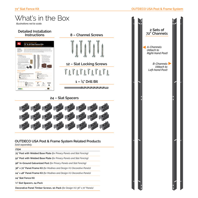 OUTDECO 72” Galvanized Steel Adjustable Horizontal Slat Fence Frame Kit ...