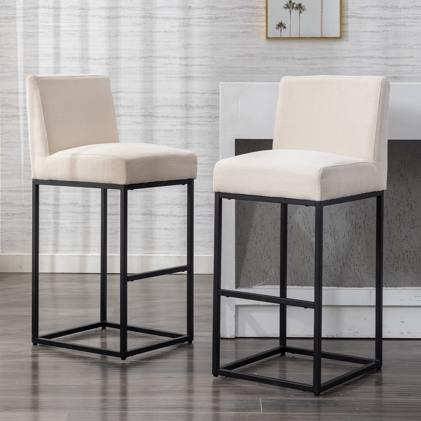 Latitude Run® Linen Counter Height Bar Stools with Padded Back, Modern ...