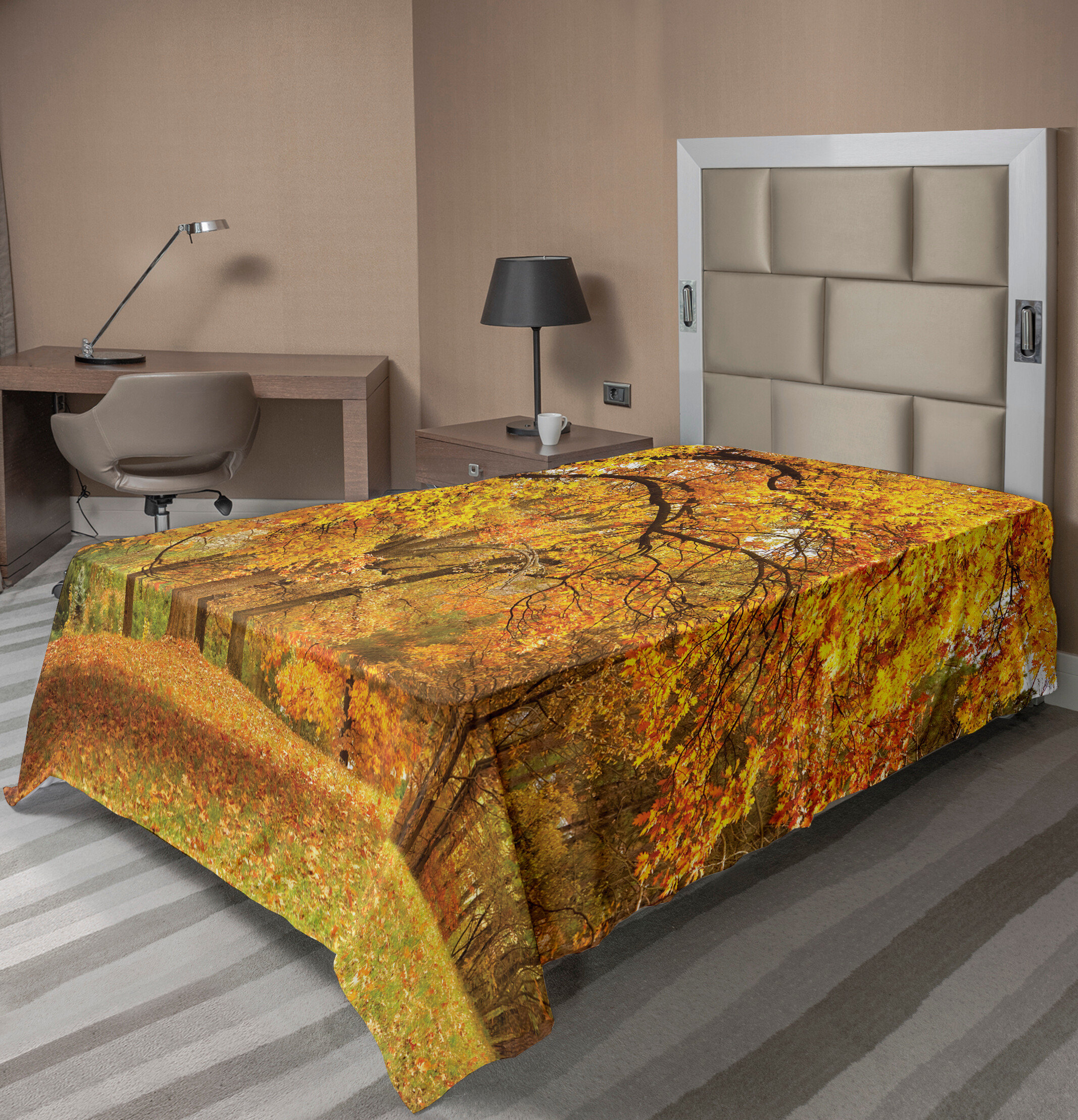Ambesonne Scenery Top Flat Sheet Fall Pale Maple Trees Orange Brown ...
