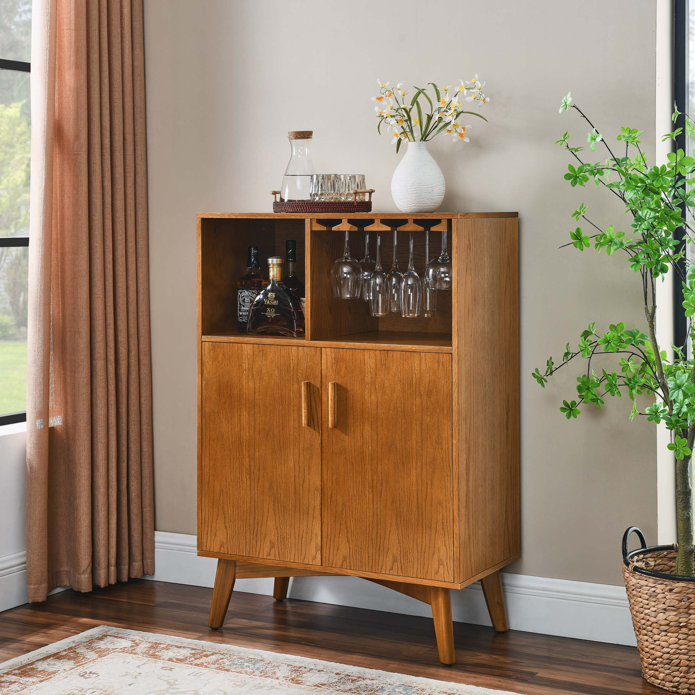 George Oliver Rustic Liquor Cabinet With Multiple Storage Options | Wayfair