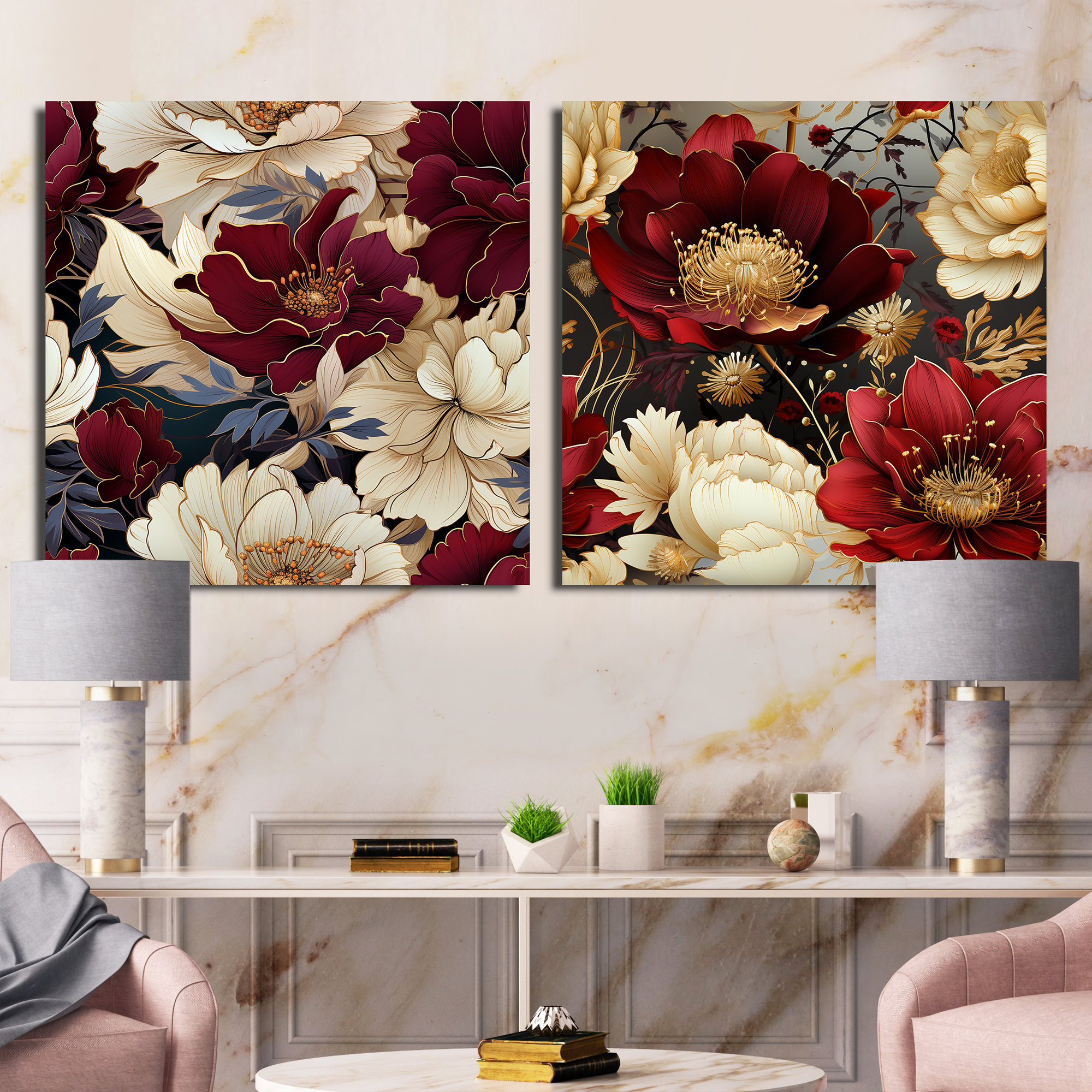 Design Art Rich Beige And Red Poppies Opulent Flowers - Floral Square ...