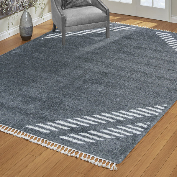 Gertmenian Limmet Lowne Charcoal Gray/Ivory Plush Modern Shag Area Rug ...