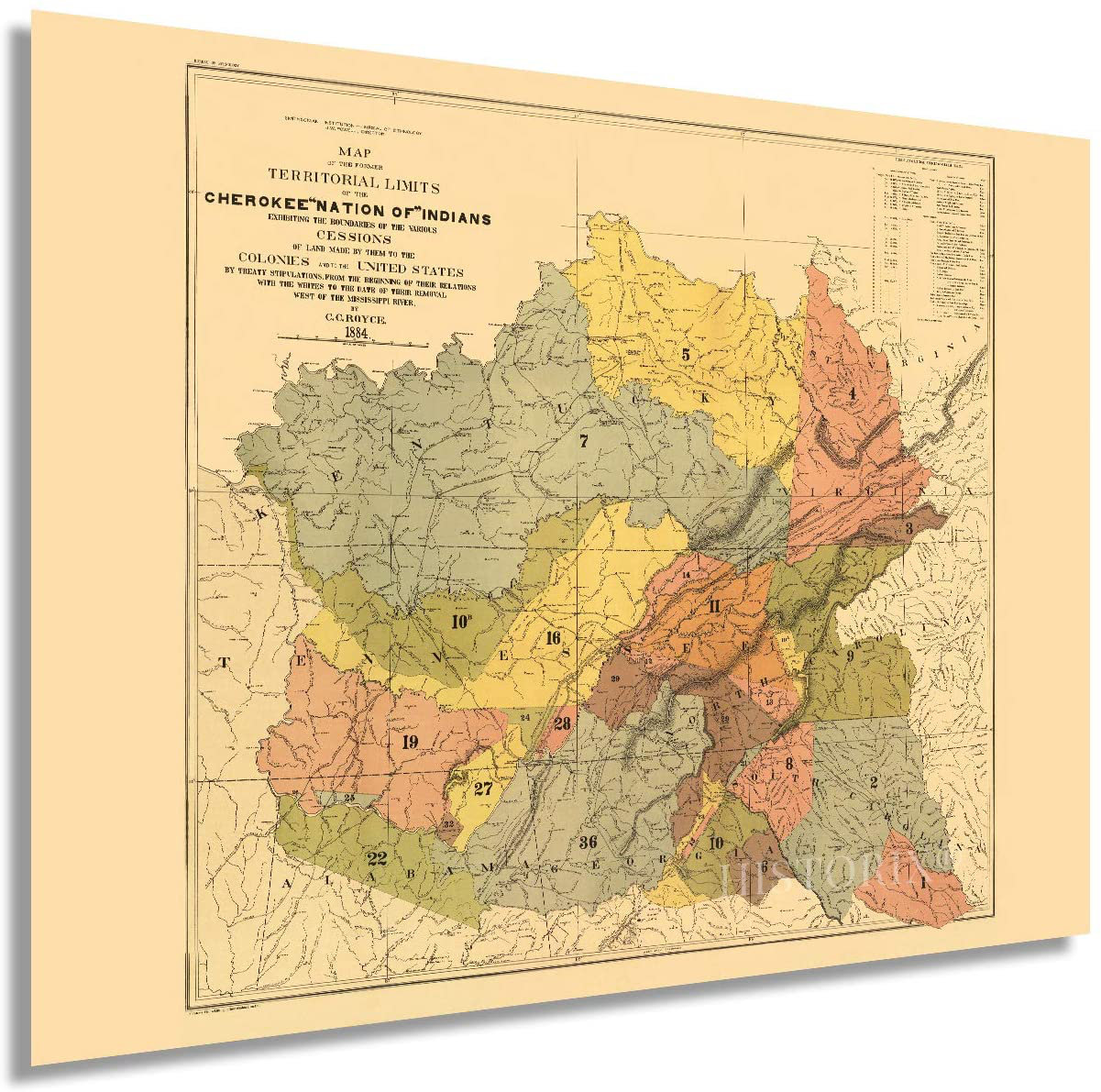 HISTORIC PRINTS HISTORIX Vintage 1884 Cherokee Indian Map - 18X24 Inch ...