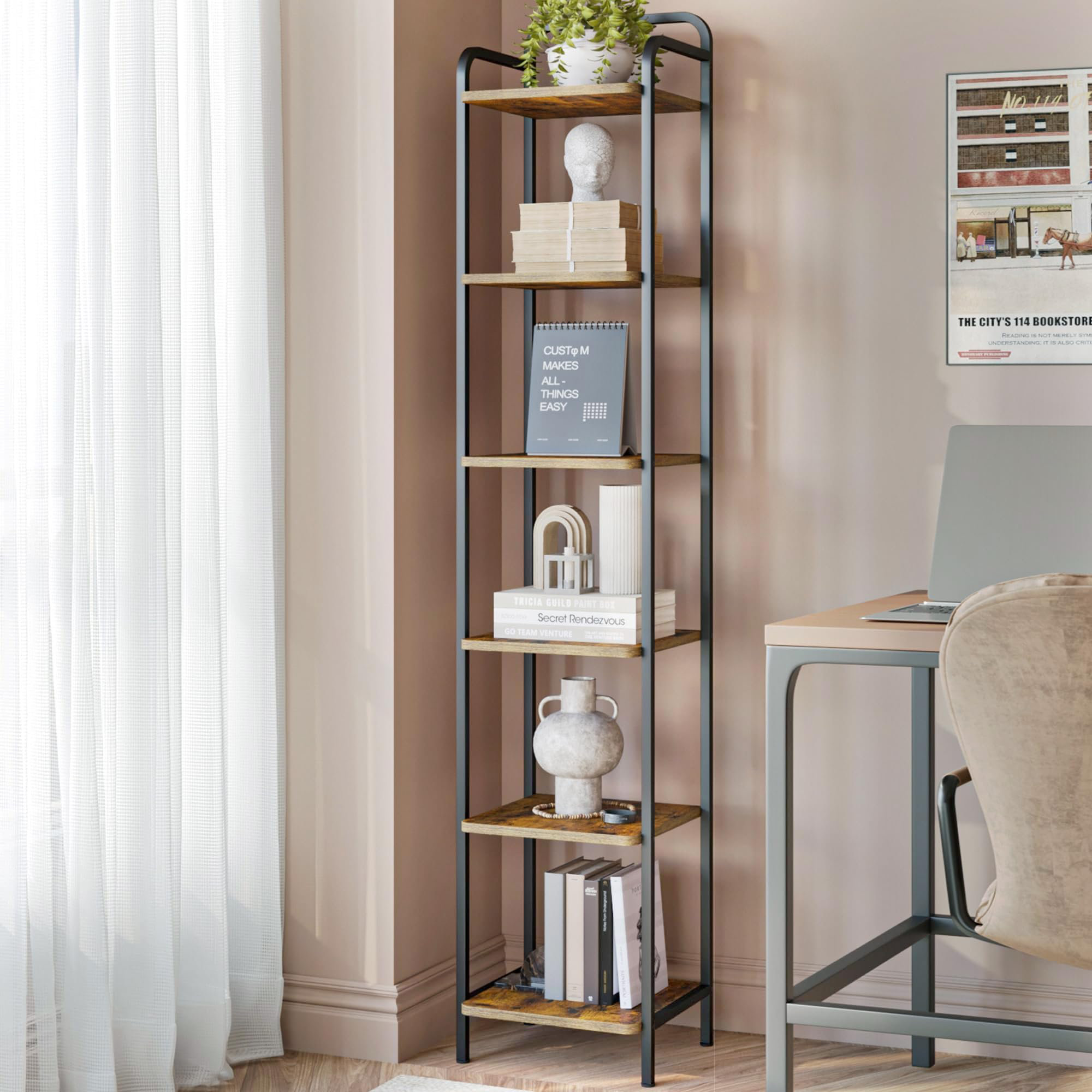17 Stories 6-Tier Narrow Corner Bookcase | Wayfair