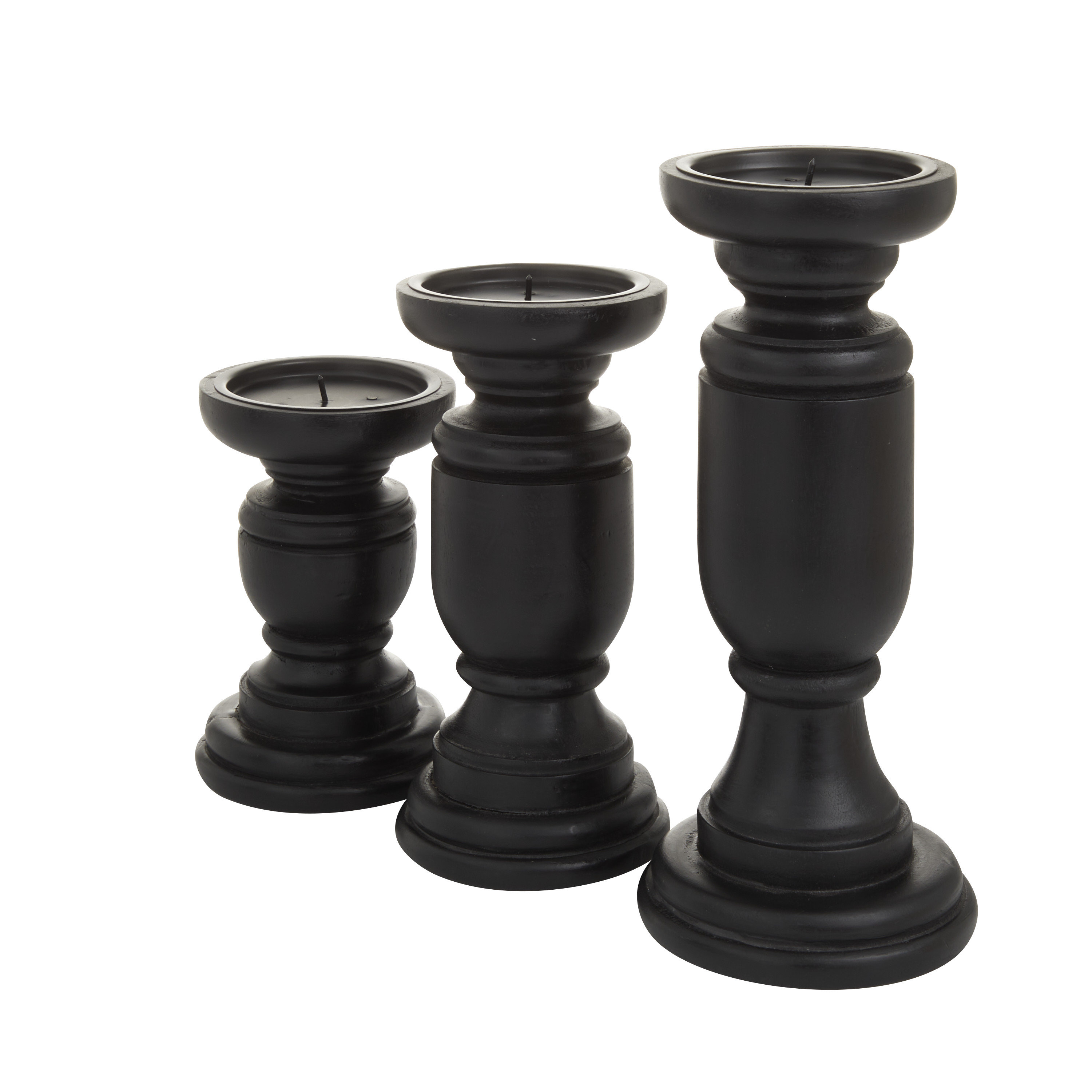 Alcott Hill® Mango Wood Turned Style Pillar Decorative Candle Holder Set | Wayfair