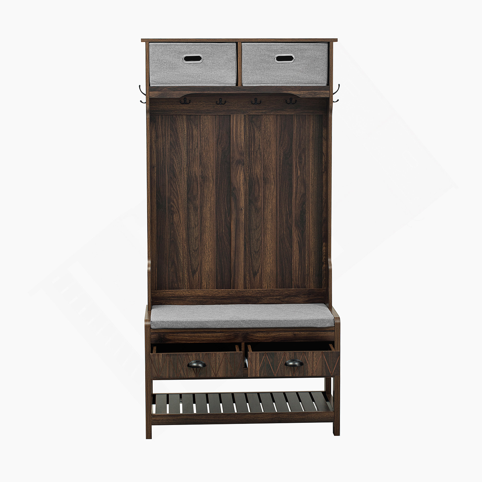 Latitude Run® Hall Tree with Storage Bench, Shelves, Hooks in Solid ...