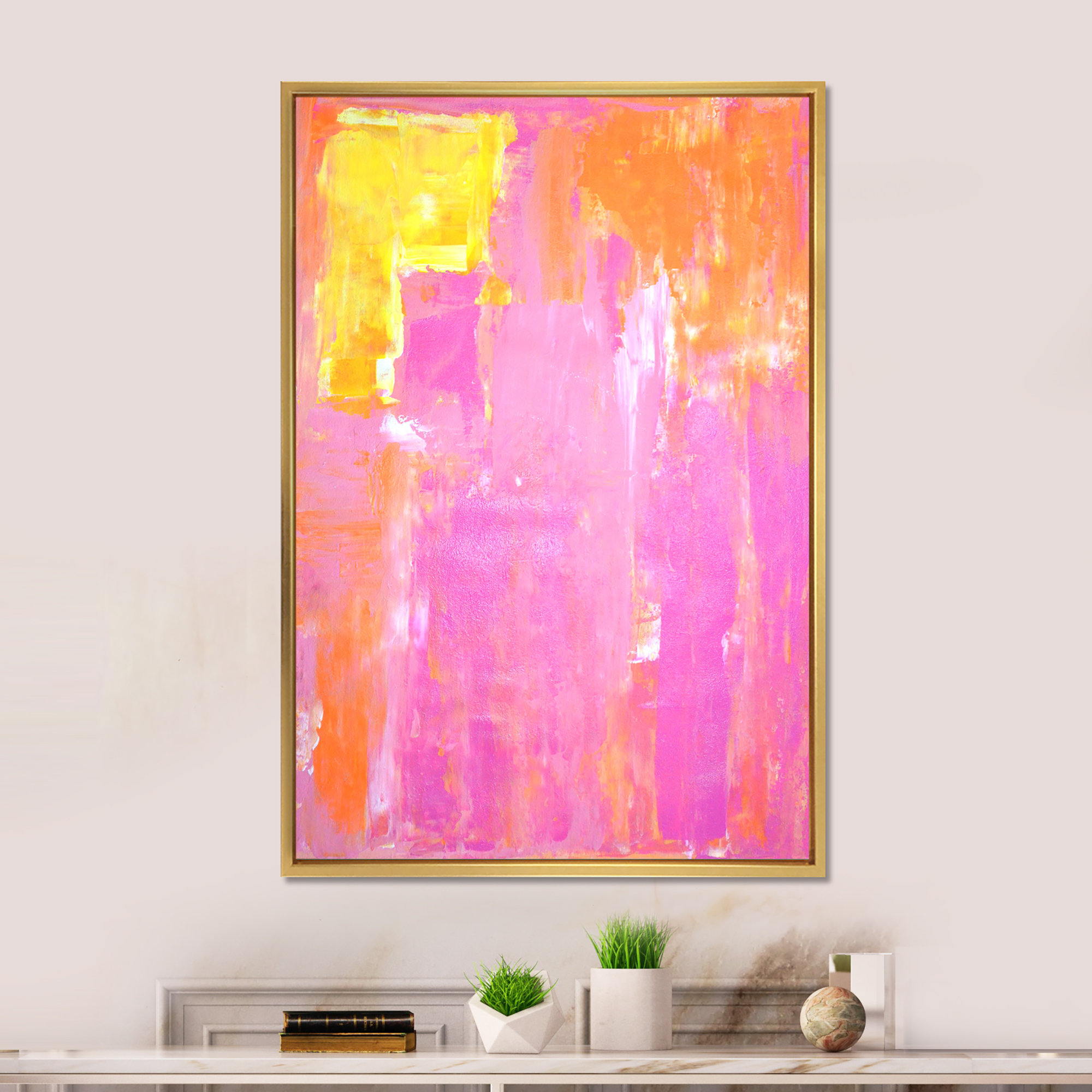 Wrought Studio™ Yellow And Pink Merging Abstract - Modern ...