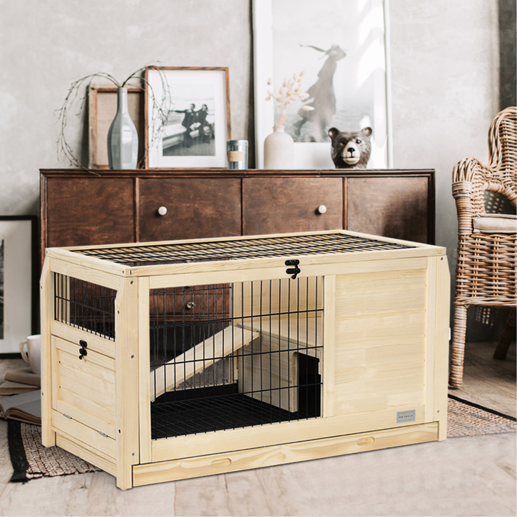 Tucker Murphy Pet™ Spacious Dwarf Rabbit Cage With Plastic Tray, Wood ...