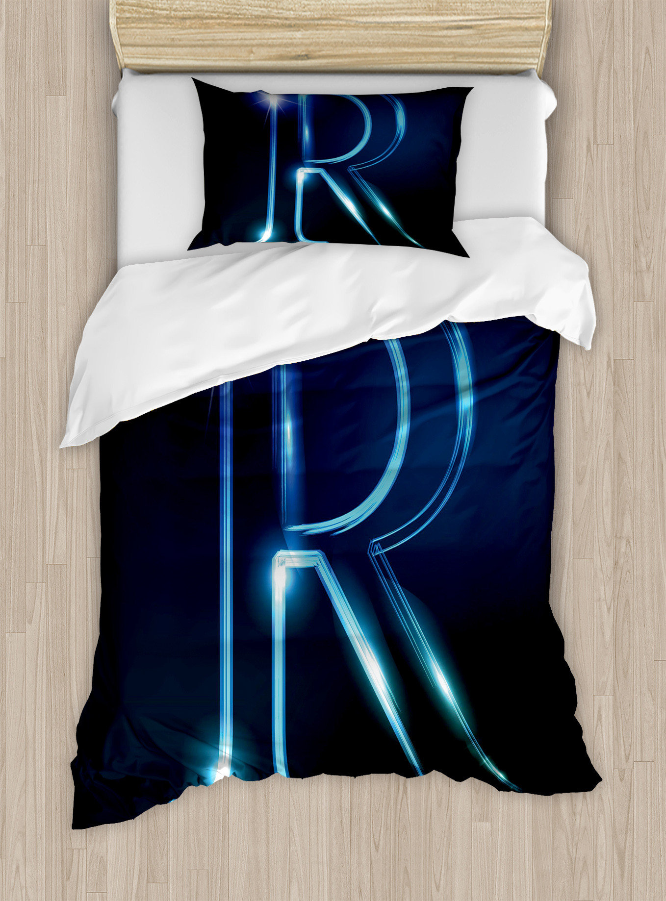 Ambesonne Letter R Duvet Cover Set, Futuristic Design R, Twin, Blue ...