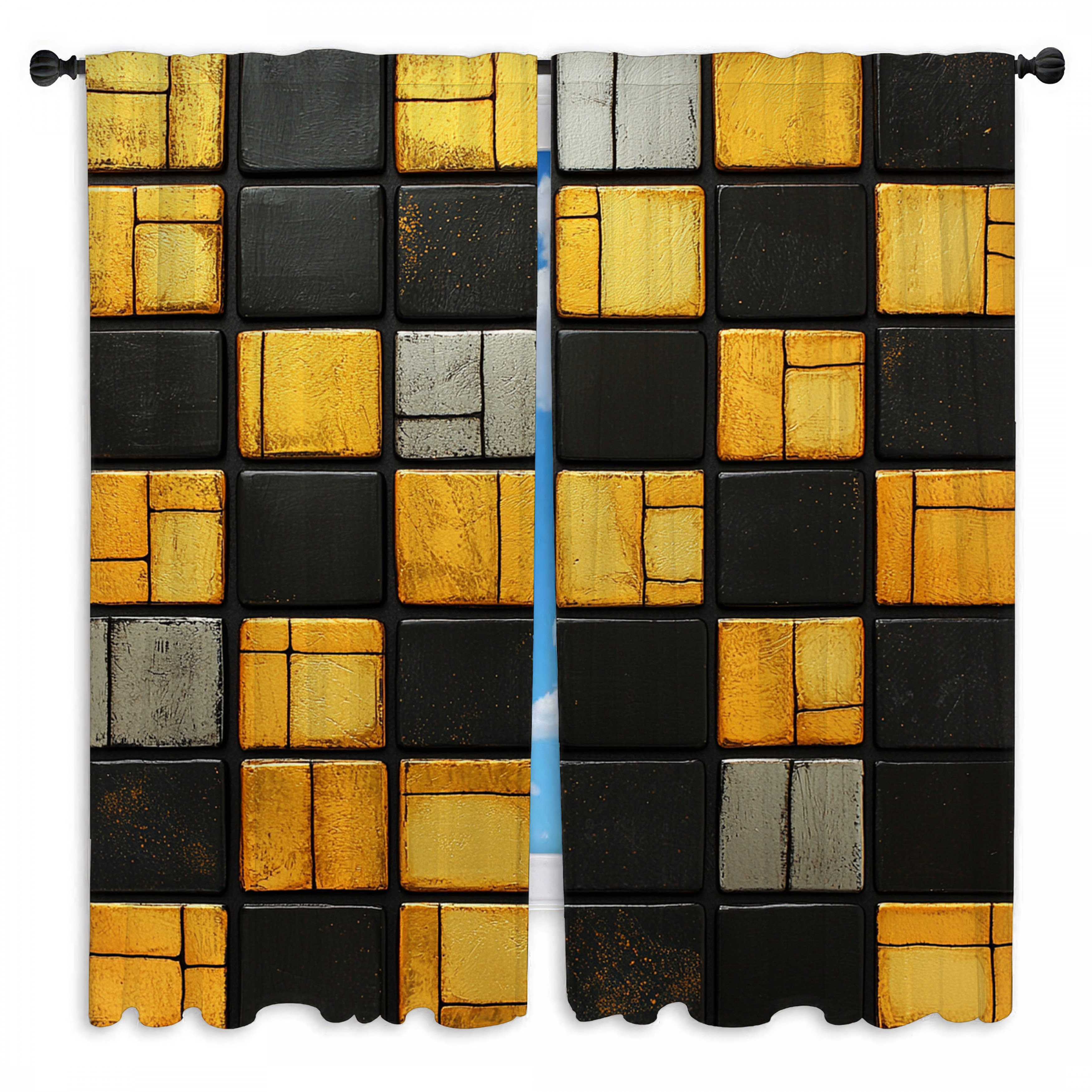 Dakota Fields Tiles Window Curtains Mosaic Art Deco Drapes - 2 Panels ...