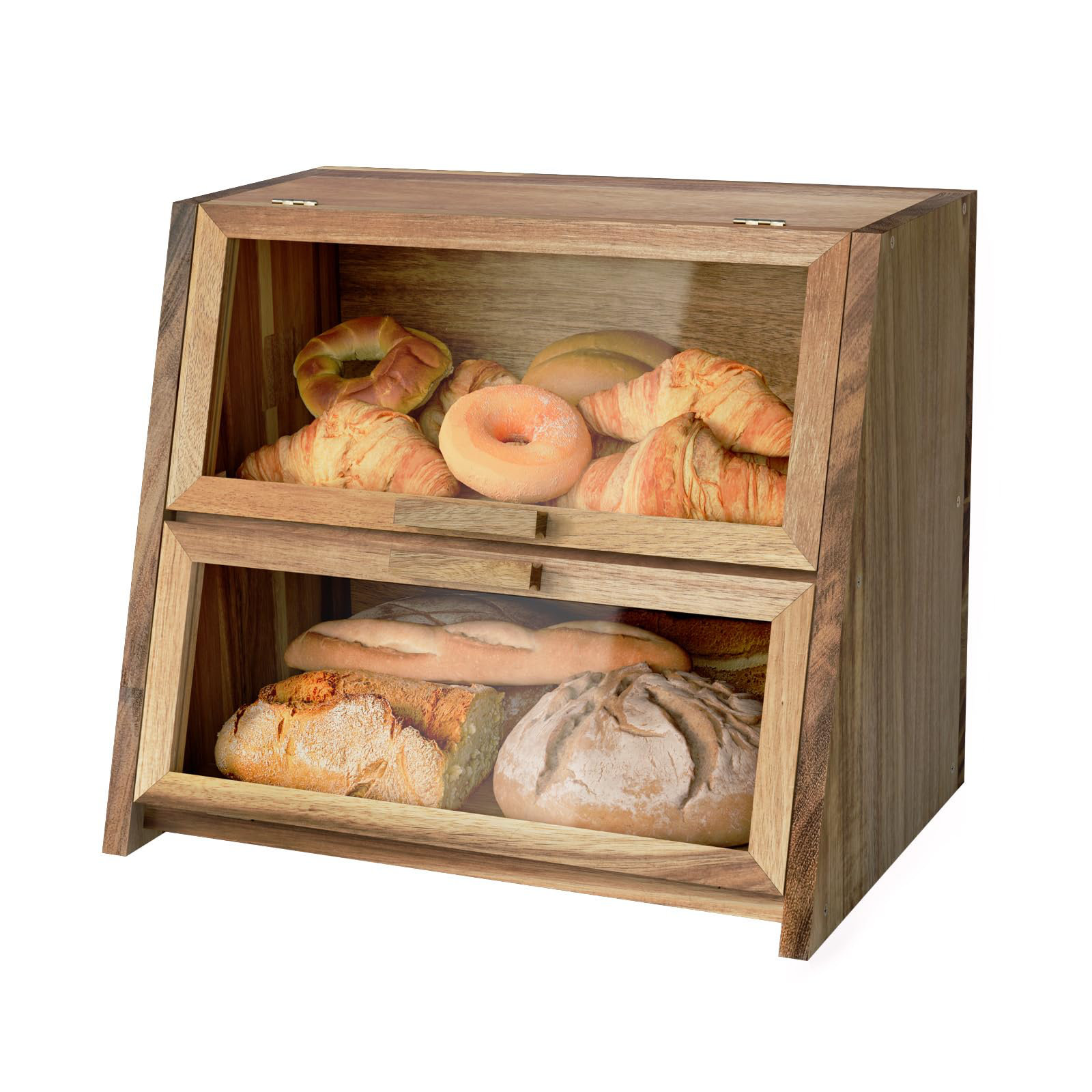 Hokku Designs Acacia Wood Bread Box For Kitchen Countertop, Double ...