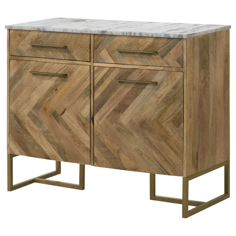 Foundry Select Keaton 2-Door Marble Top Herringbone Accent Cabinet ...