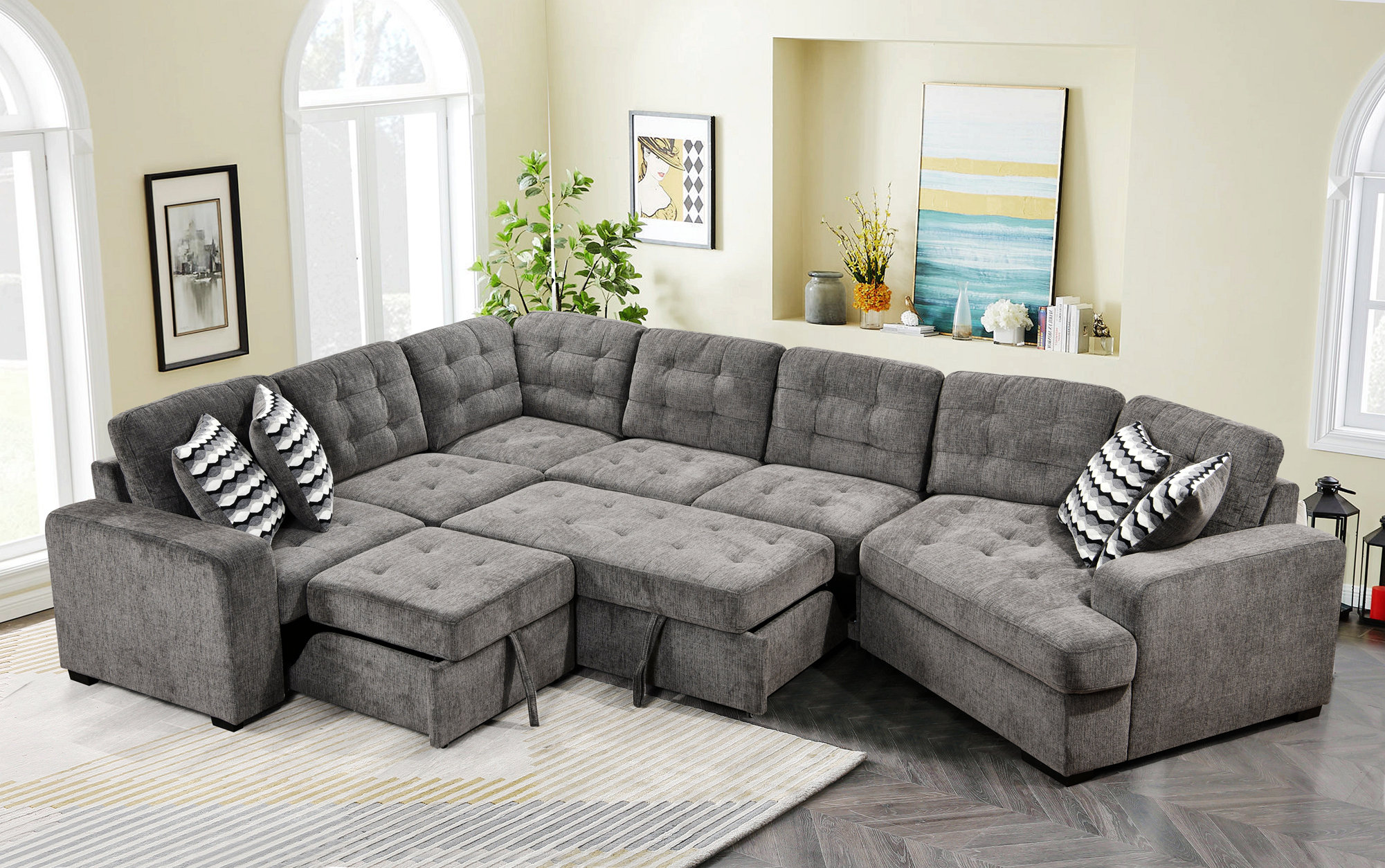 Abrahams Modern Charcoal-Hued Sectional Sofa Ideal for Elegant Interior Themes | Wayfair