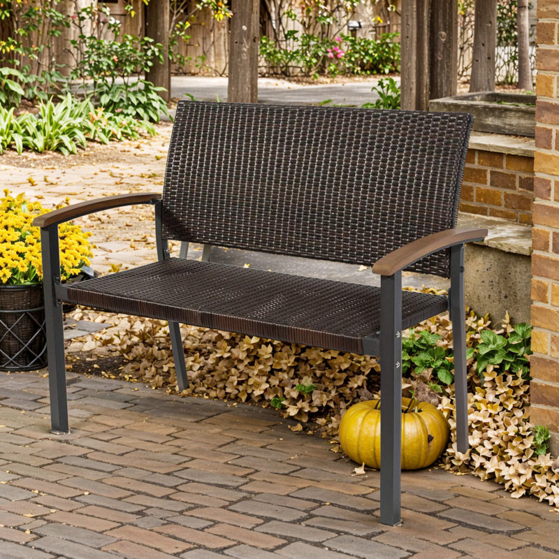 Winston Porter Outdoor Rattan Bench, All-Weather 2 Seater Wicker ...