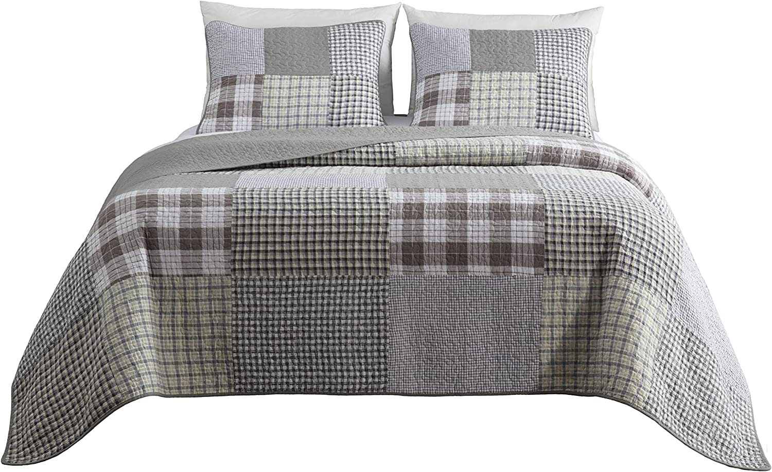 Chezmoi Collection Checkered Patchwork Washed Cotton Quilt Set | Wayfair