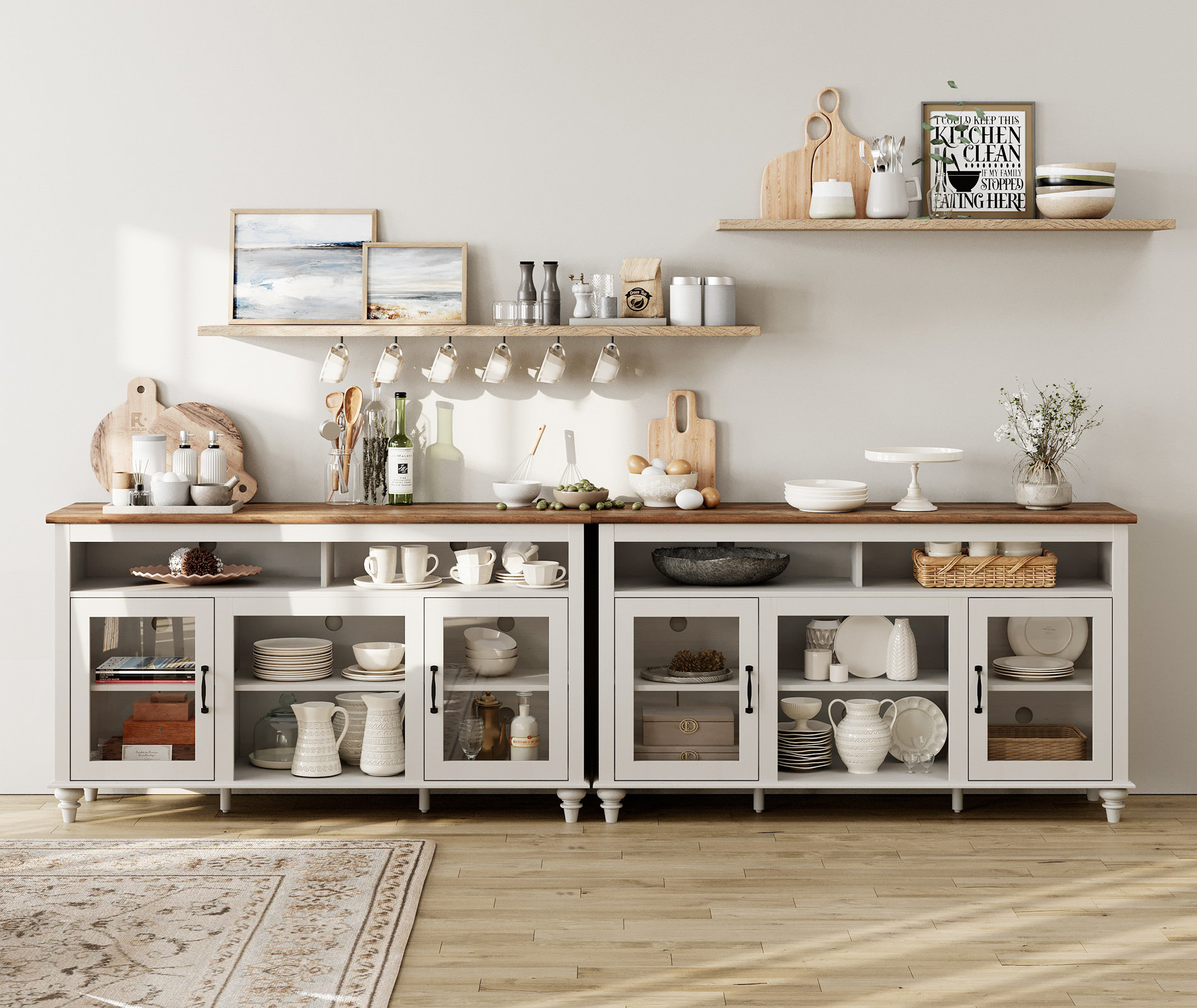 Ophelia & Co. White Buffet Cabinet With 4 Doors And 2 Layer Shelf Set Of 2, Large Kitchen ...