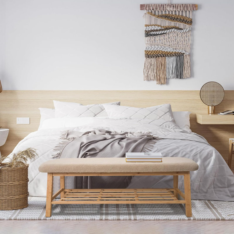 Corrigan Studio® Long Shoe Bench With Soft Padded Seat Cushion, 2 Tier ...