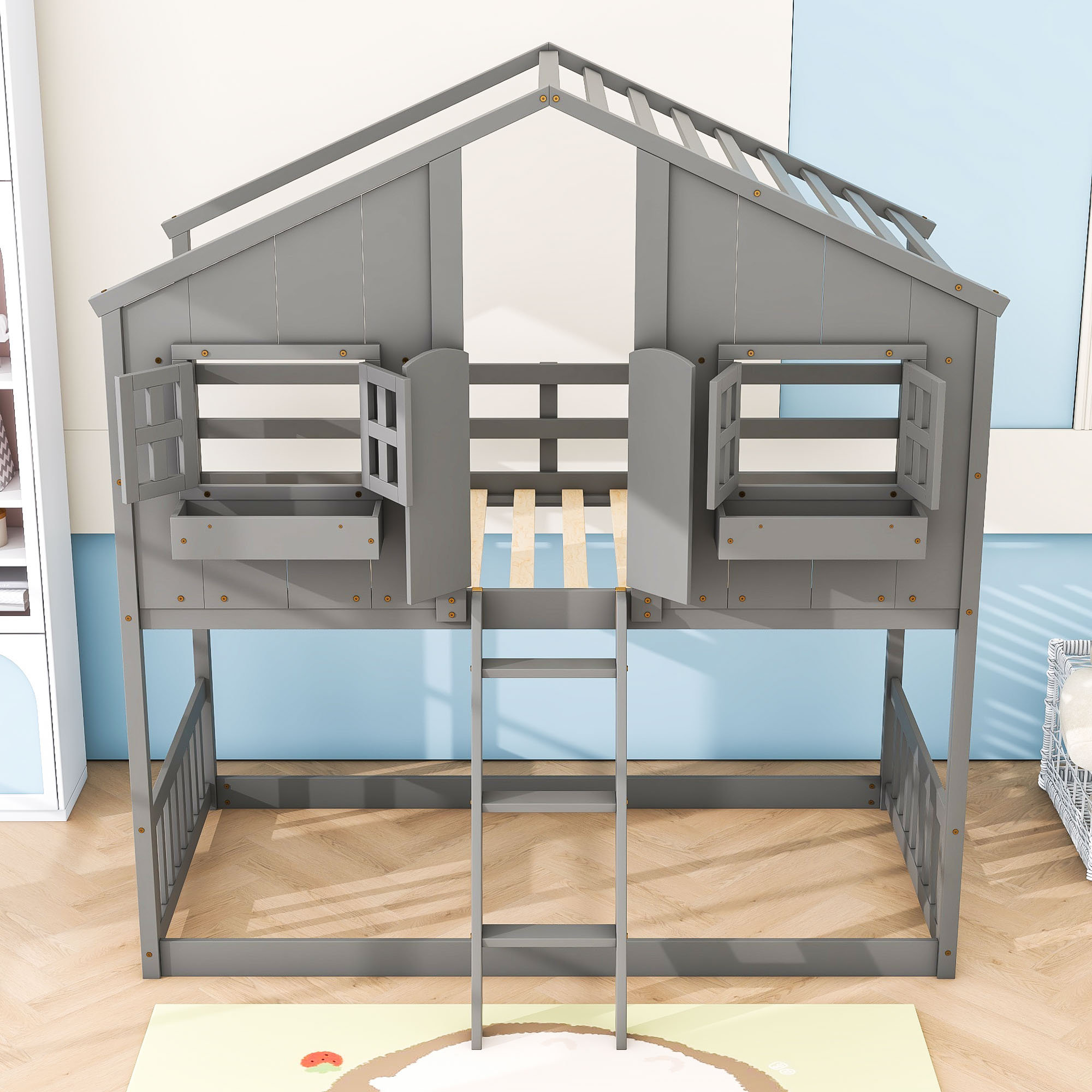 Harper Orchard Vibbert Kids Twin Over Twin Wooden Bunk Bed with Shelves ...
