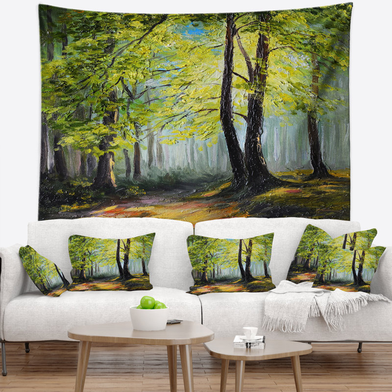 East Urban Home Landscape Green Autumn Forest Tapestry | Wayfair