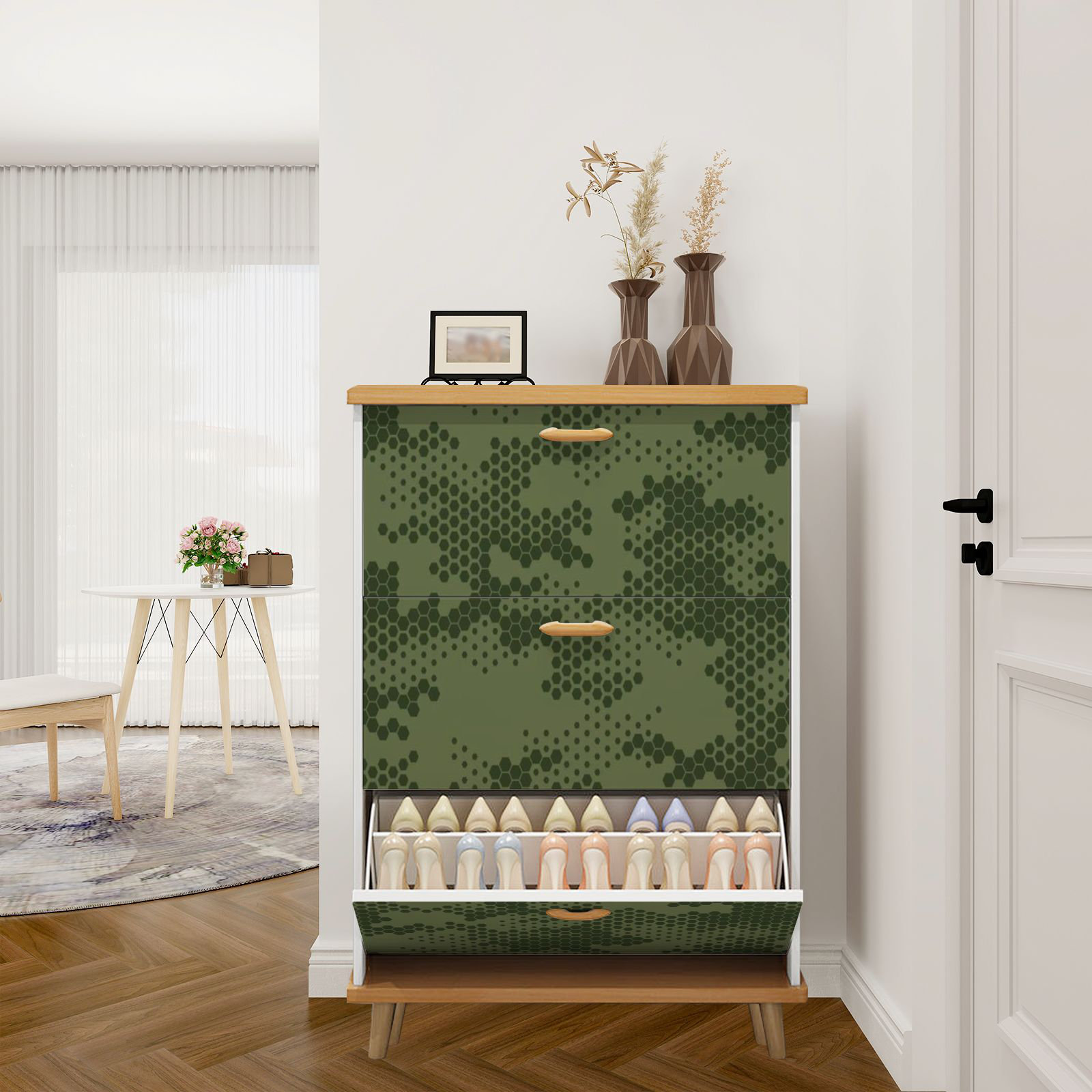 East Urban Home Shoe Storage Cabinet with 3 Flip Drawers for Seamless ...