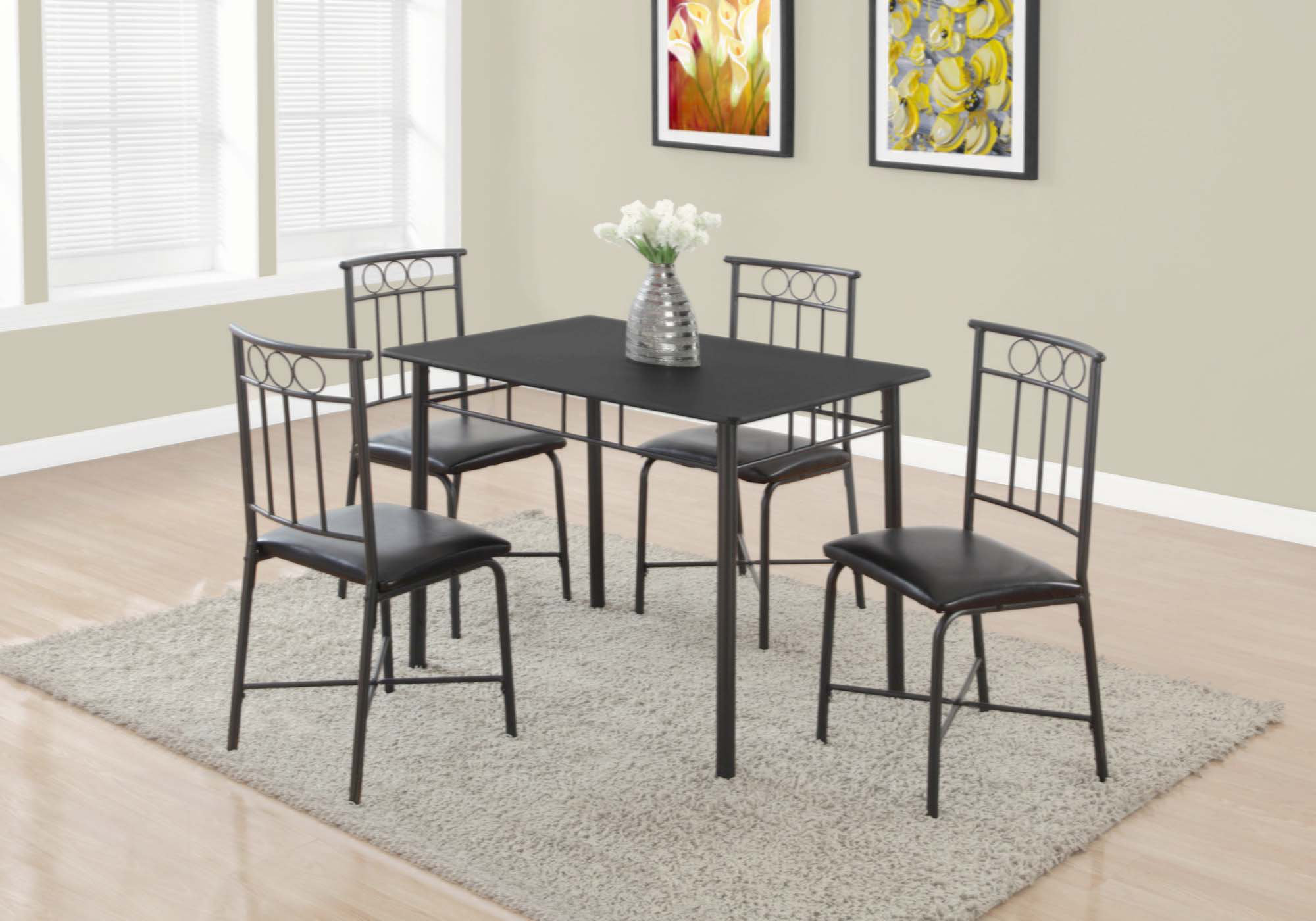 Benjara Janice 5 Piece Dining Table Set, Rectangular Top, 4 Chairs ...