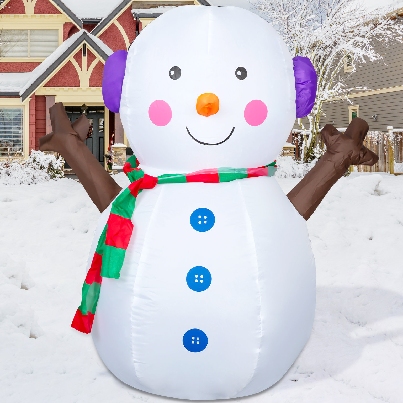 GOOSH Christmas Inflatable 4.1FT Inflatable Snowman Cute Snowman Outdoor Decorations with LED ...