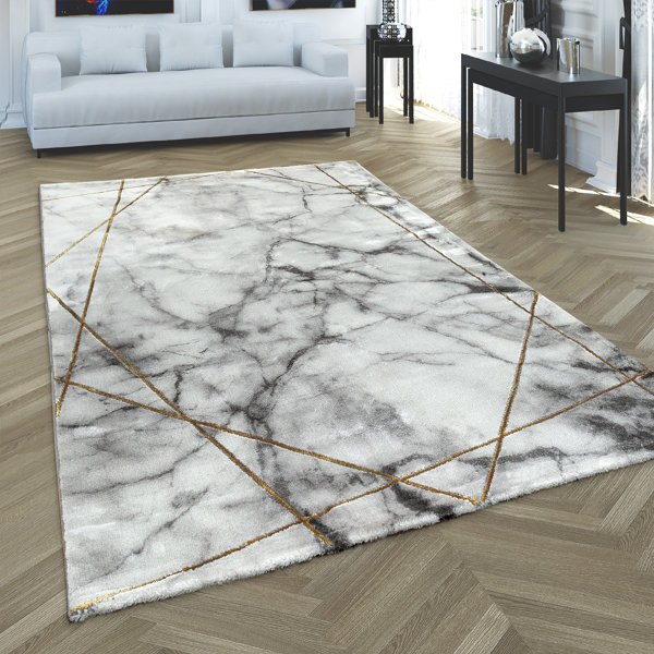 Canora Grey Ackermanville Machine Woven Grey/White/Gold Rug | Wayfair.co.uk