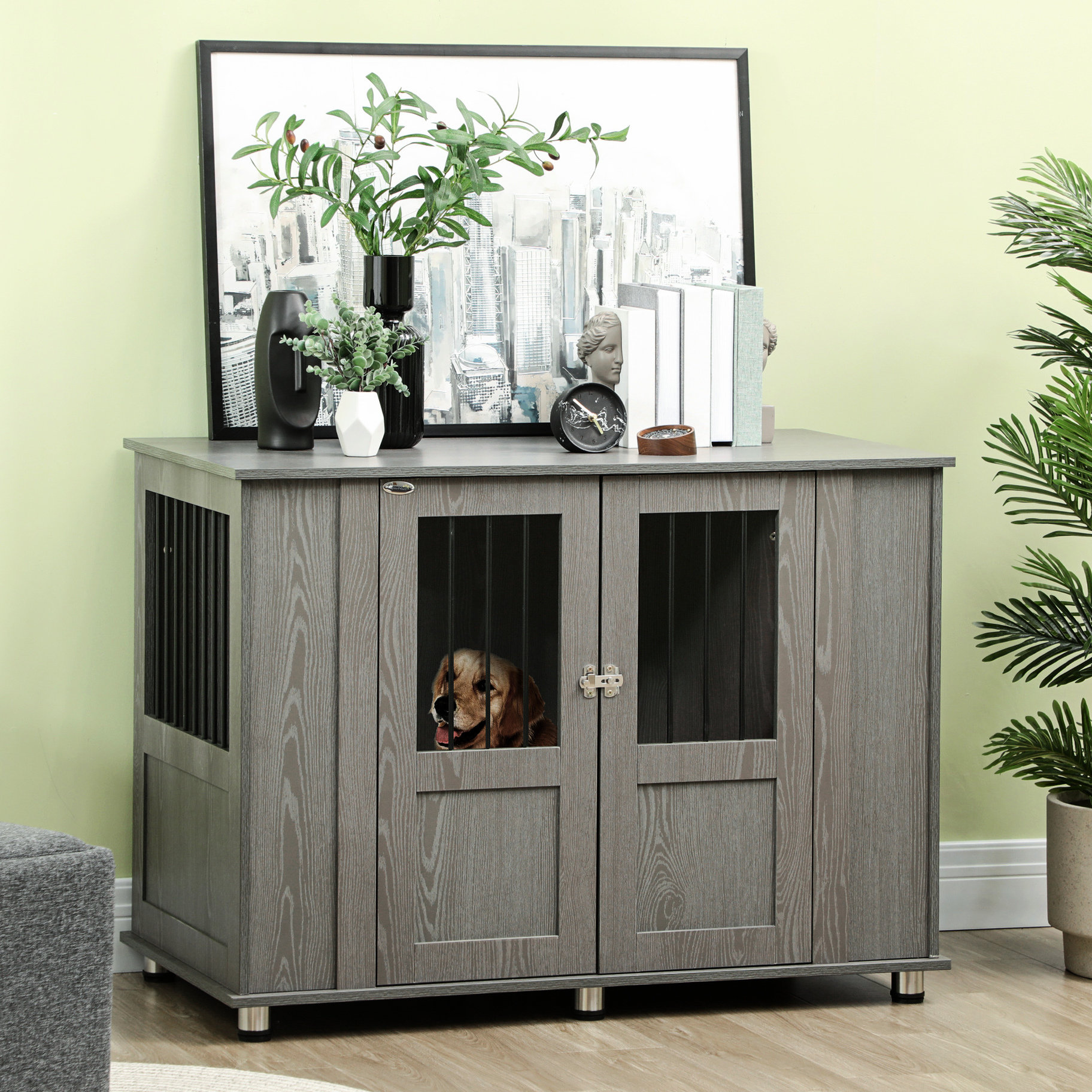Tucker Murphy Pet™ Extra Large Pet Kennel, Wooden Gray End Table With ...