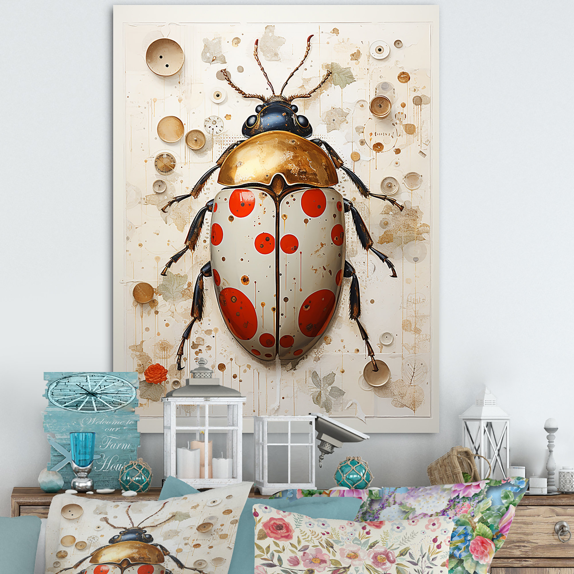 August Grove Gold Vintage Minimalism Beetle I - Insects & Bugs Canvas ...