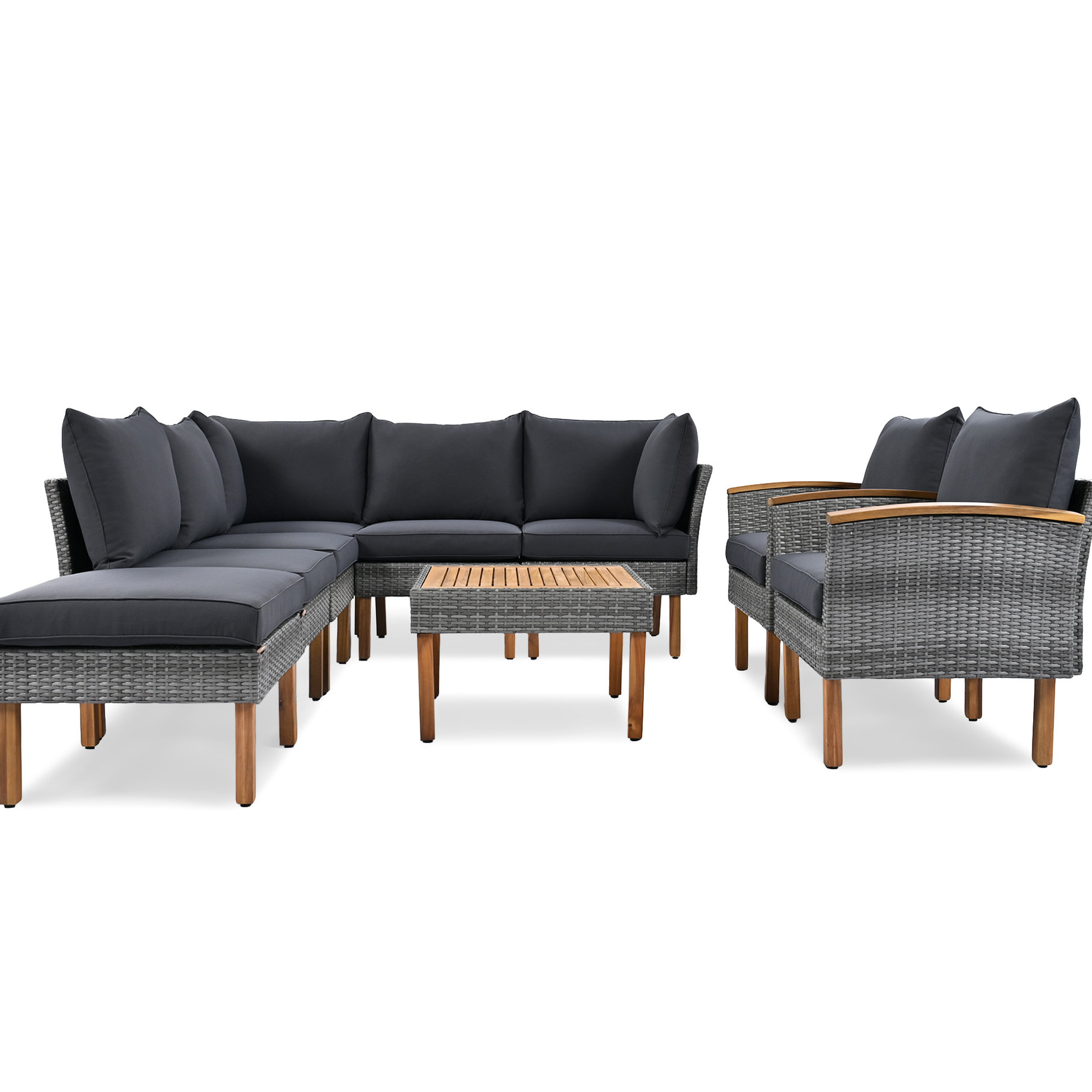 Winston Porter Patio Furniture Ensemble, 9 Outdoor With Legs, Gray ...