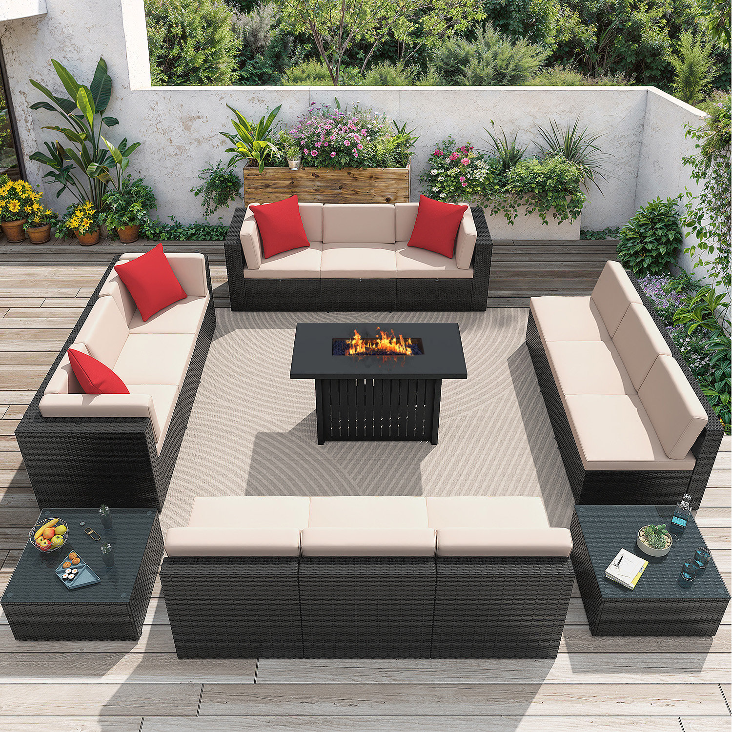 Latitude Run® 15 Pieces Rattan Patio Furniture Conversation Set with 43 ...