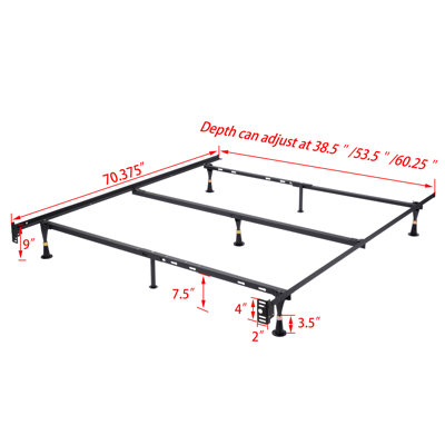 Alwyn Home Adjustable Metal Bed Frame with Center Support Rail, Support ...