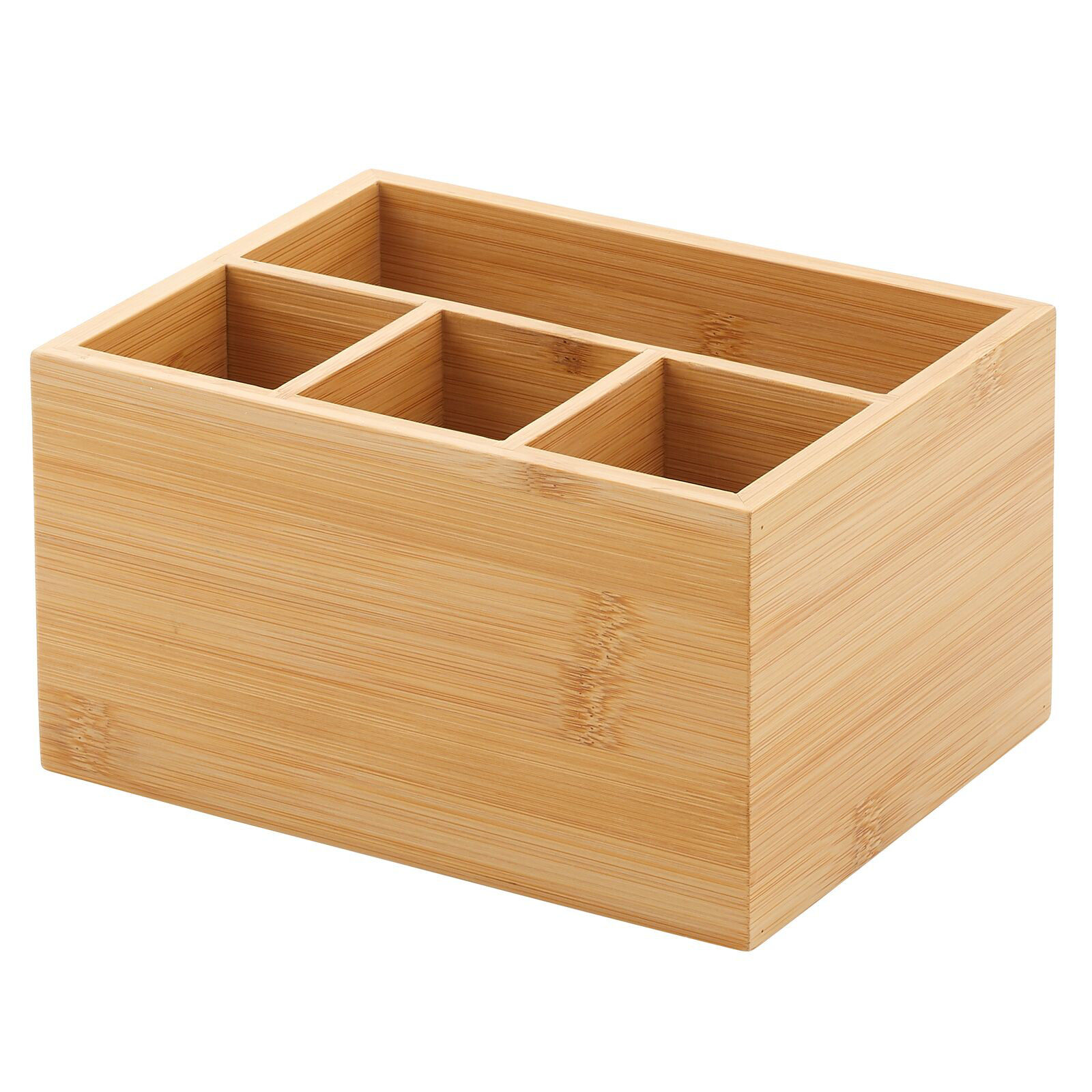 mDesign Bamboo Kitchen Cutlery/Utensil Storage Bin, 4 Sections ...