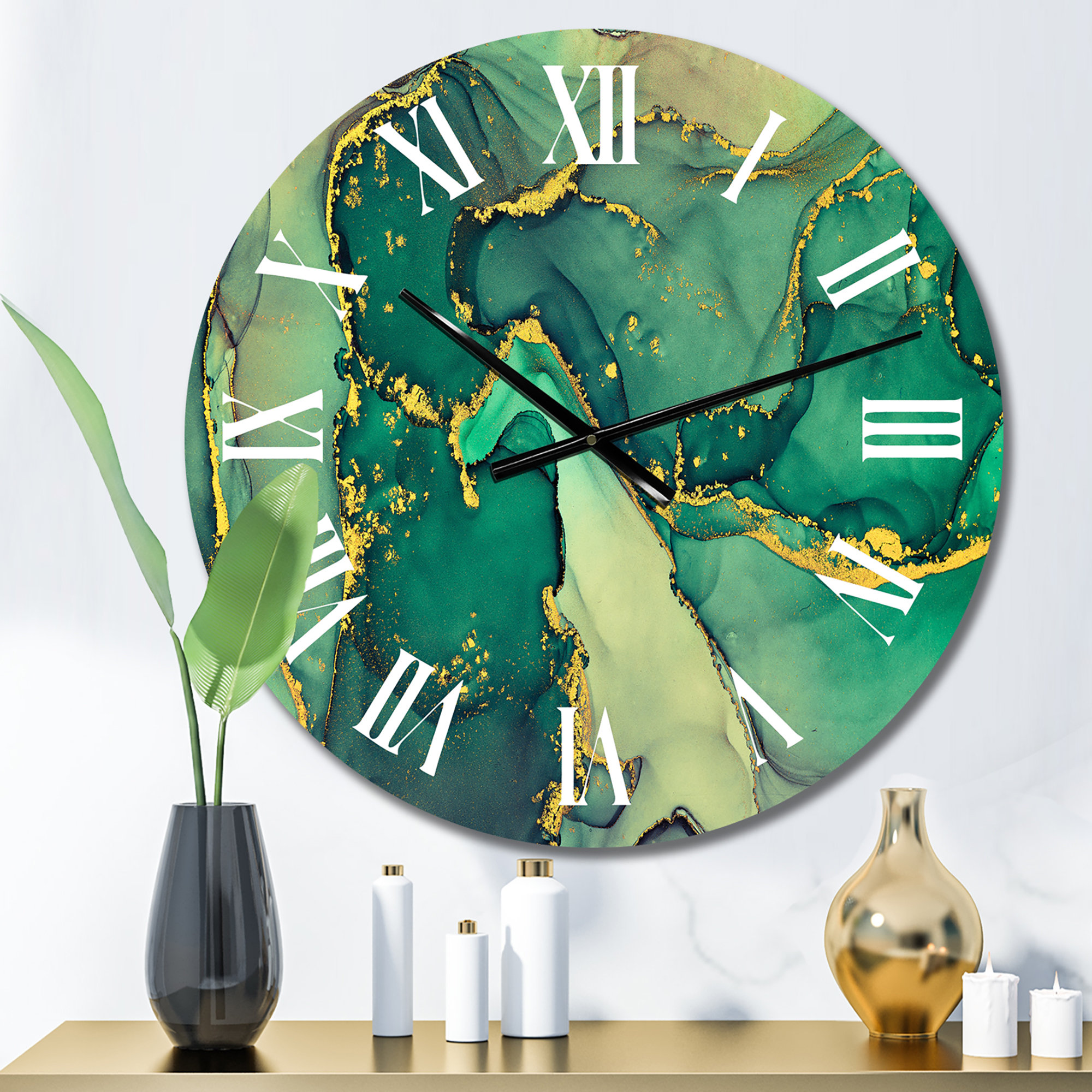 East Urban Home Turquoise And Gold Luxury Abstract Fluid Art I - Modern ...