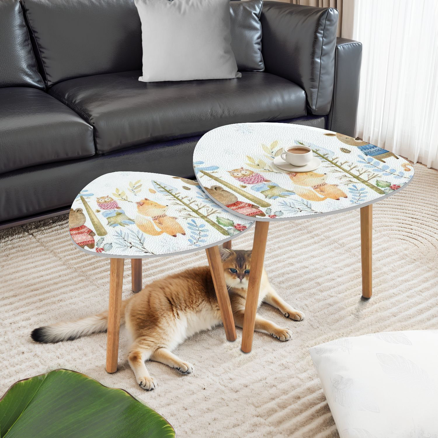 George Oliver Triangle Nesting Coffee Table Set of 2 Watercolor forest ...