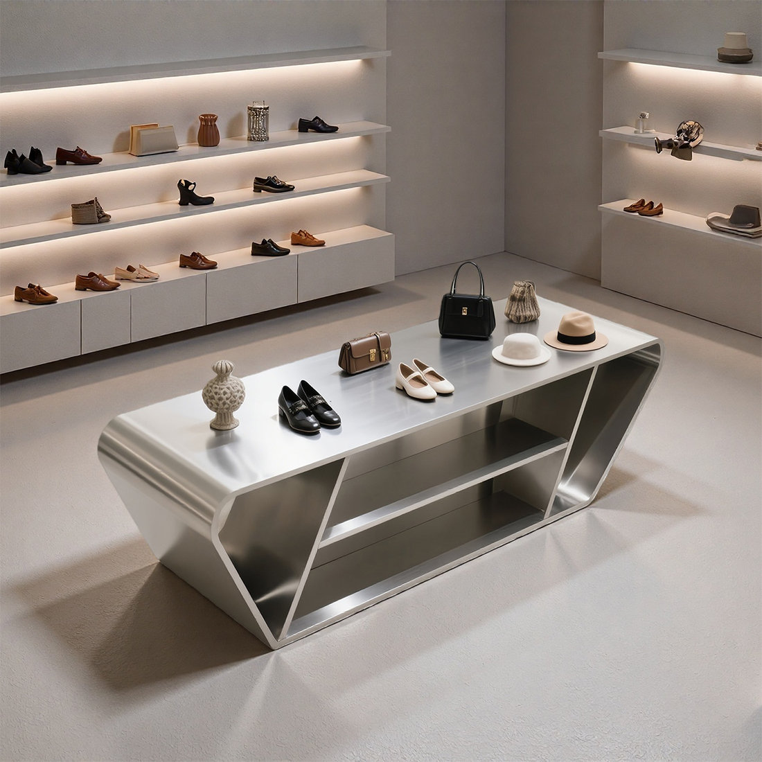 Orren Ellis Table de présentation géométrique en acier inoxydable ...