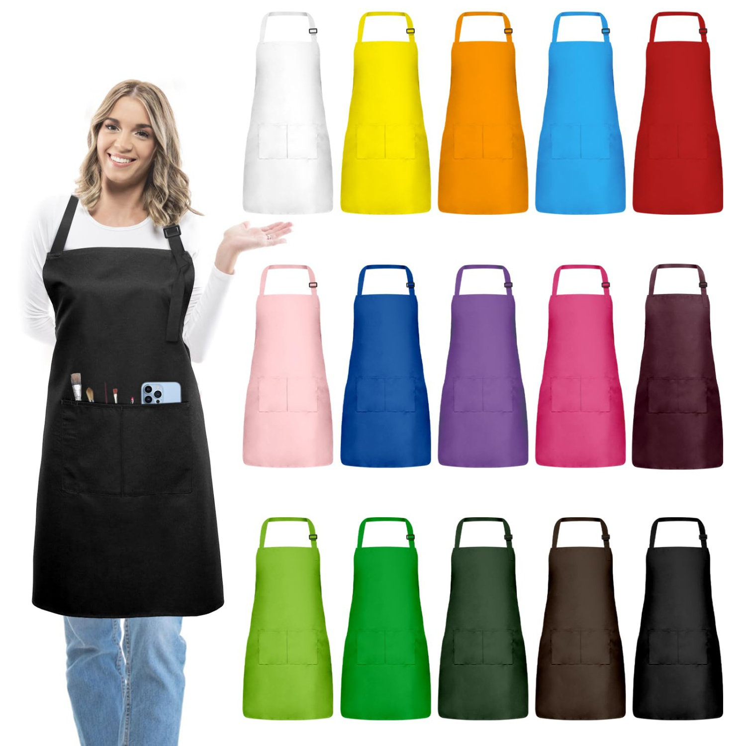 Ebern Designs 15 Pcs Adult Aprons Bulk With Pockets Adjustable Bib Chef ...