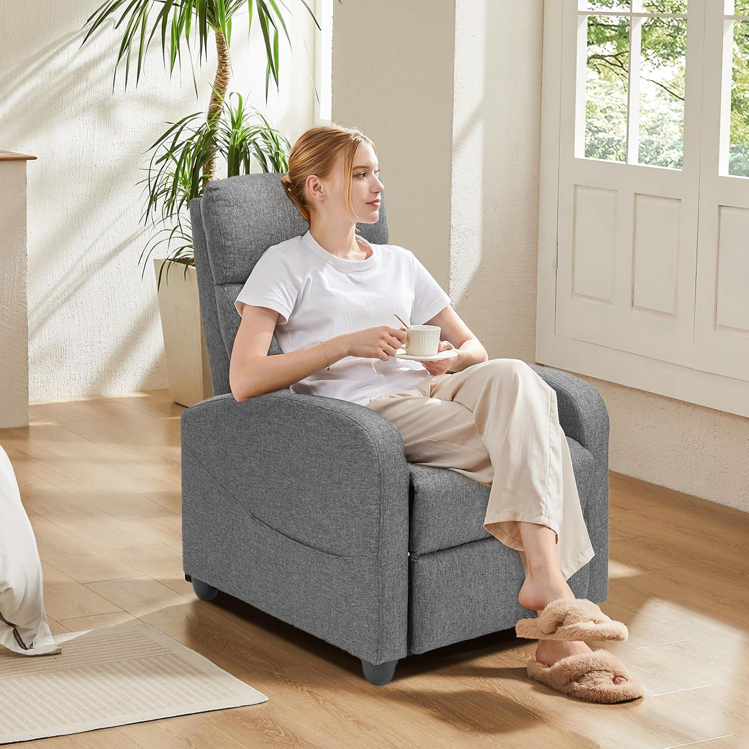 ENDOSTO Recliner Chair for Adults, Massage Fabric Small Recliner Home ...
