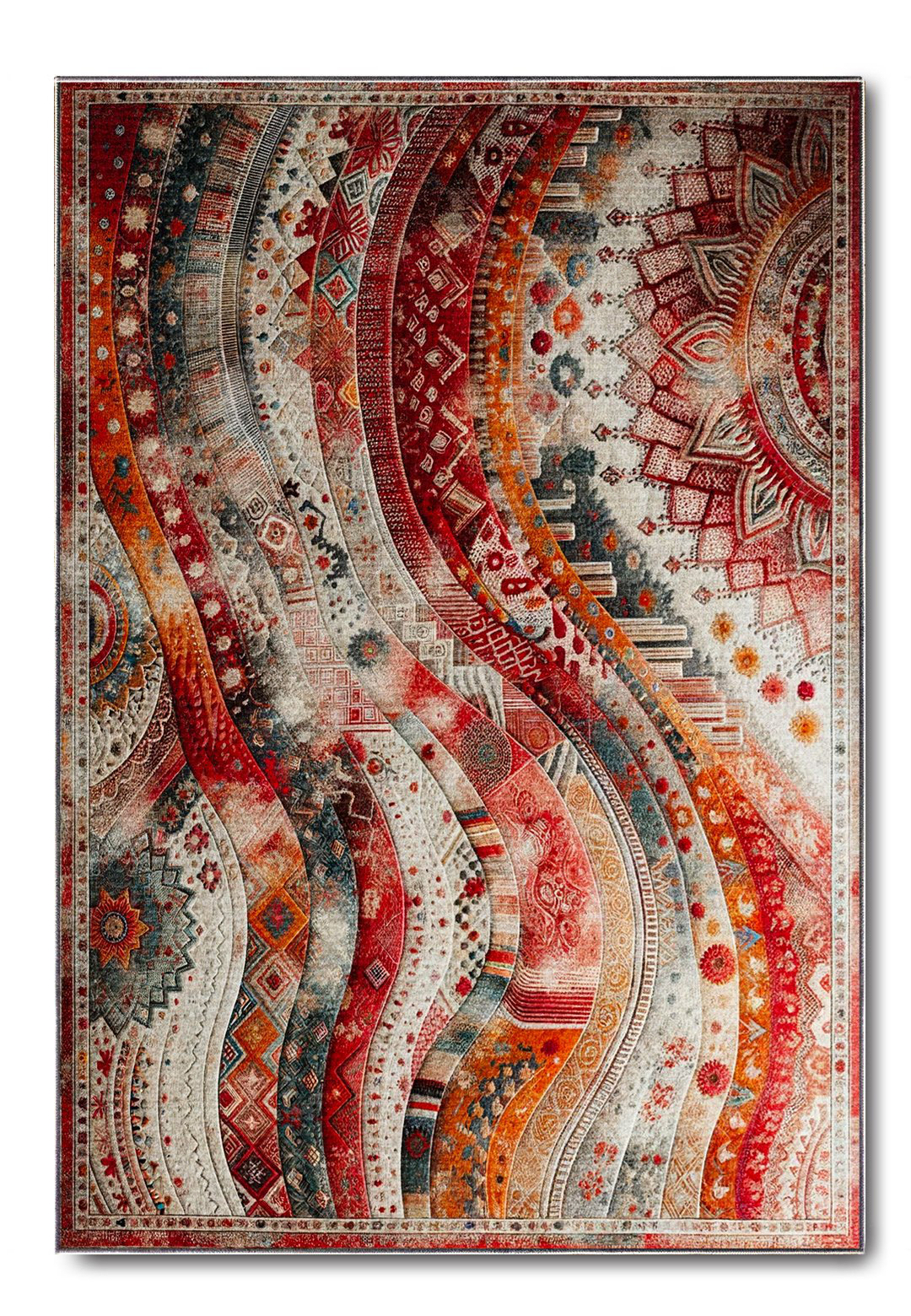 Rugpera Caleb Red Moroccan Digital Print High Quality Cotton Chenille ...