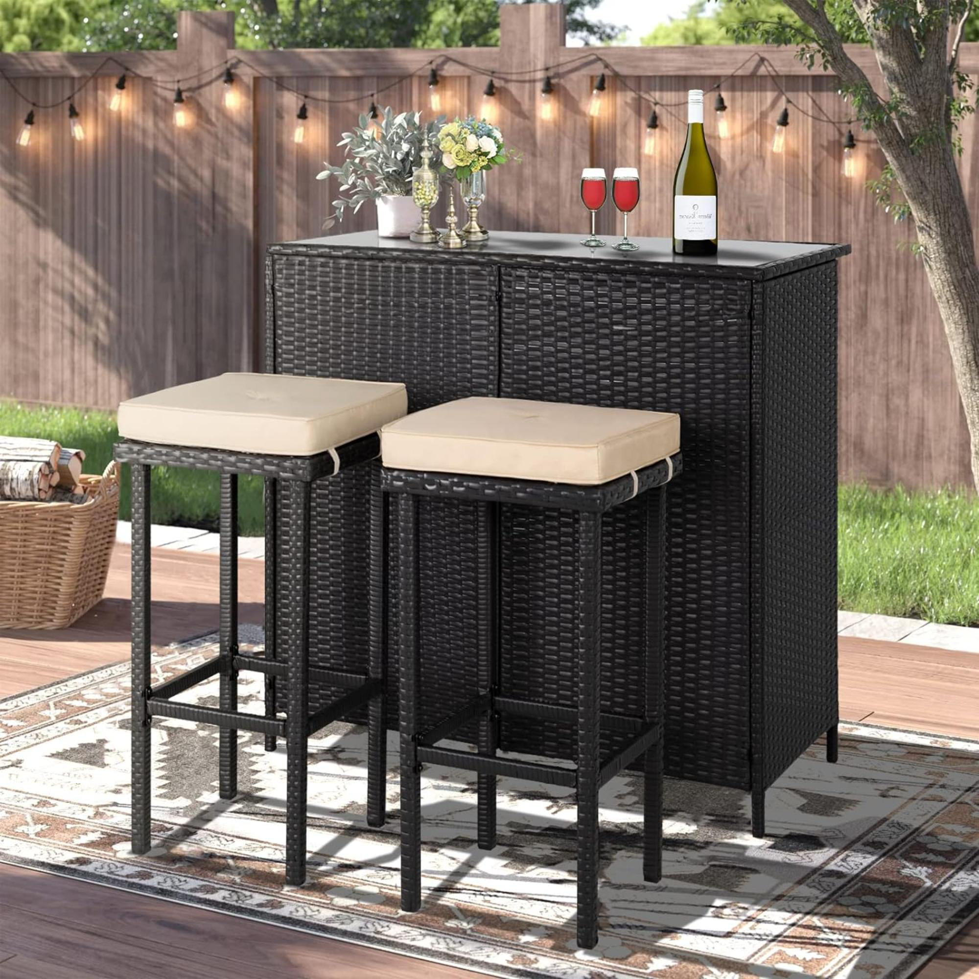 Latitude Run® 3-Piece Wicker Outdoor Furniture Bar Set, 2 Stools And 1 ...